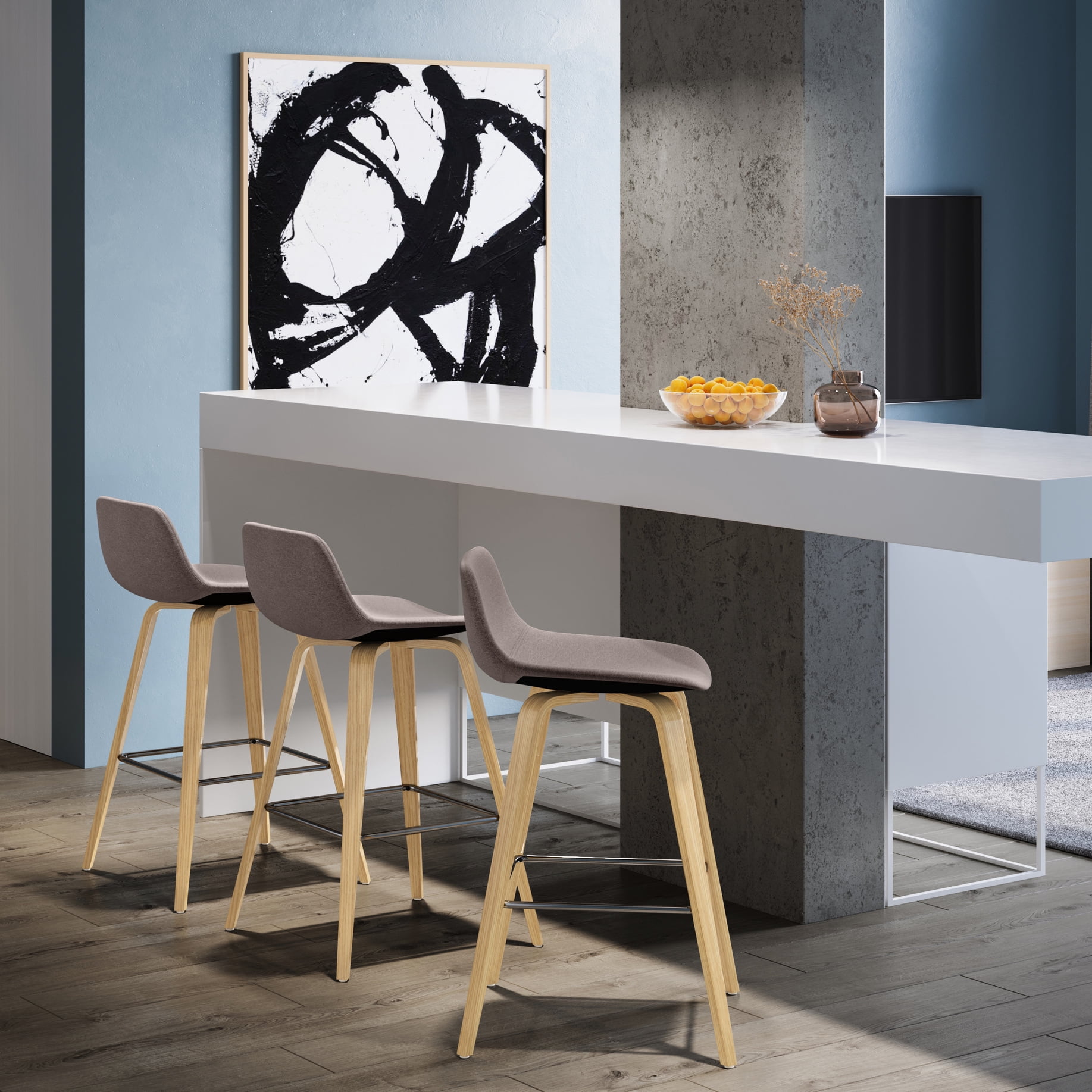 Mid-century Style Stool (2) - Upholstery, Foam Filled 2 Bar Height ...