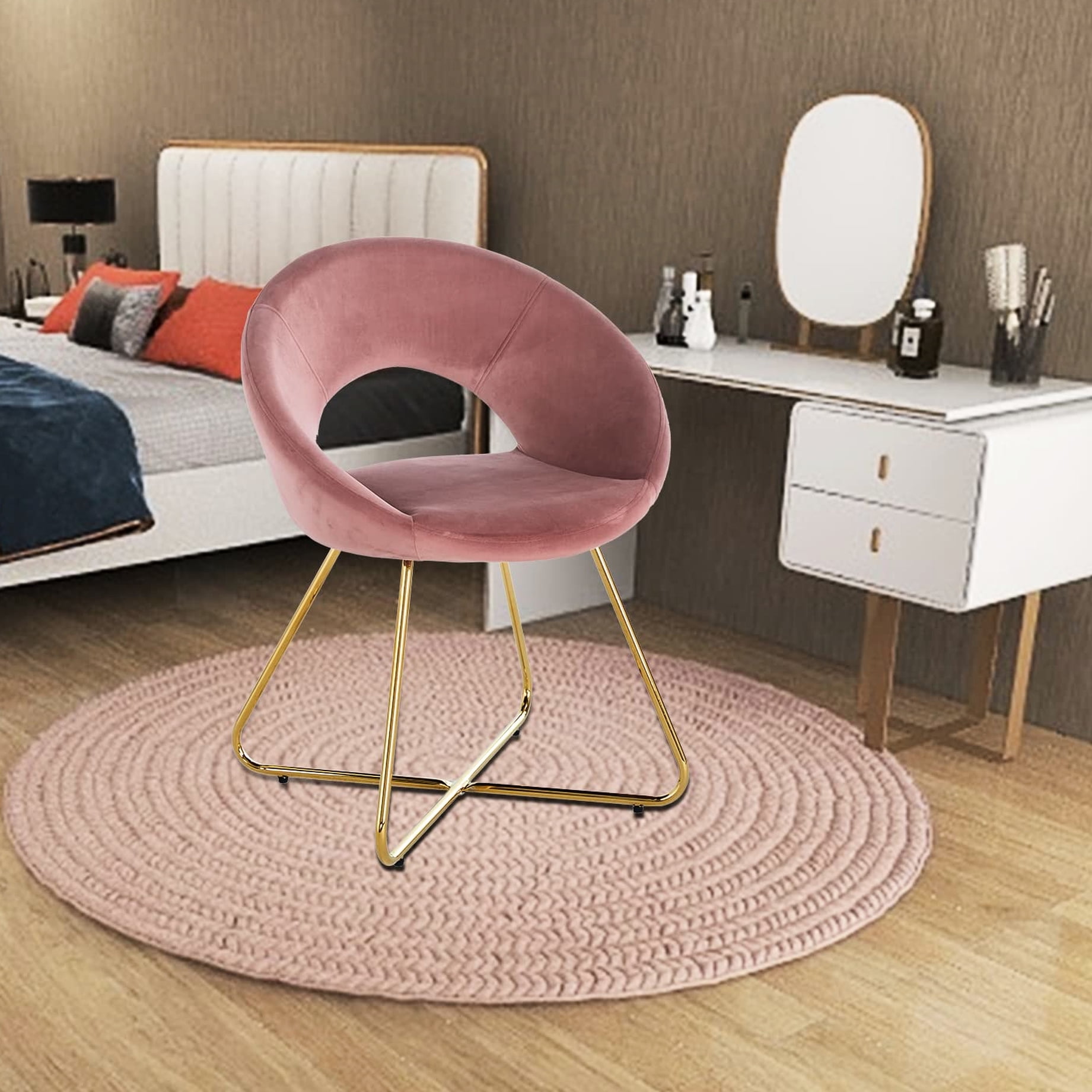 Mid-century Velvet Arm Chair In Pink With Golden Metal, Comfort And ...