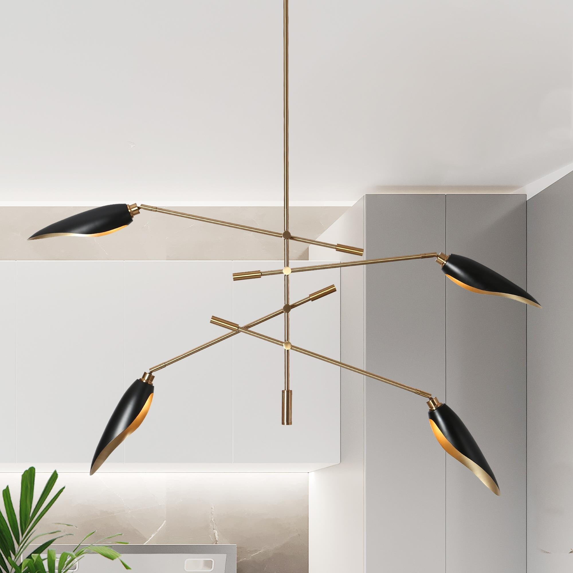 Mid-century modern chandelier Modern 4-Light Black Gold Linear ... Mid-century modern chandelier Modern 4-Light Black Gold Linear ...
