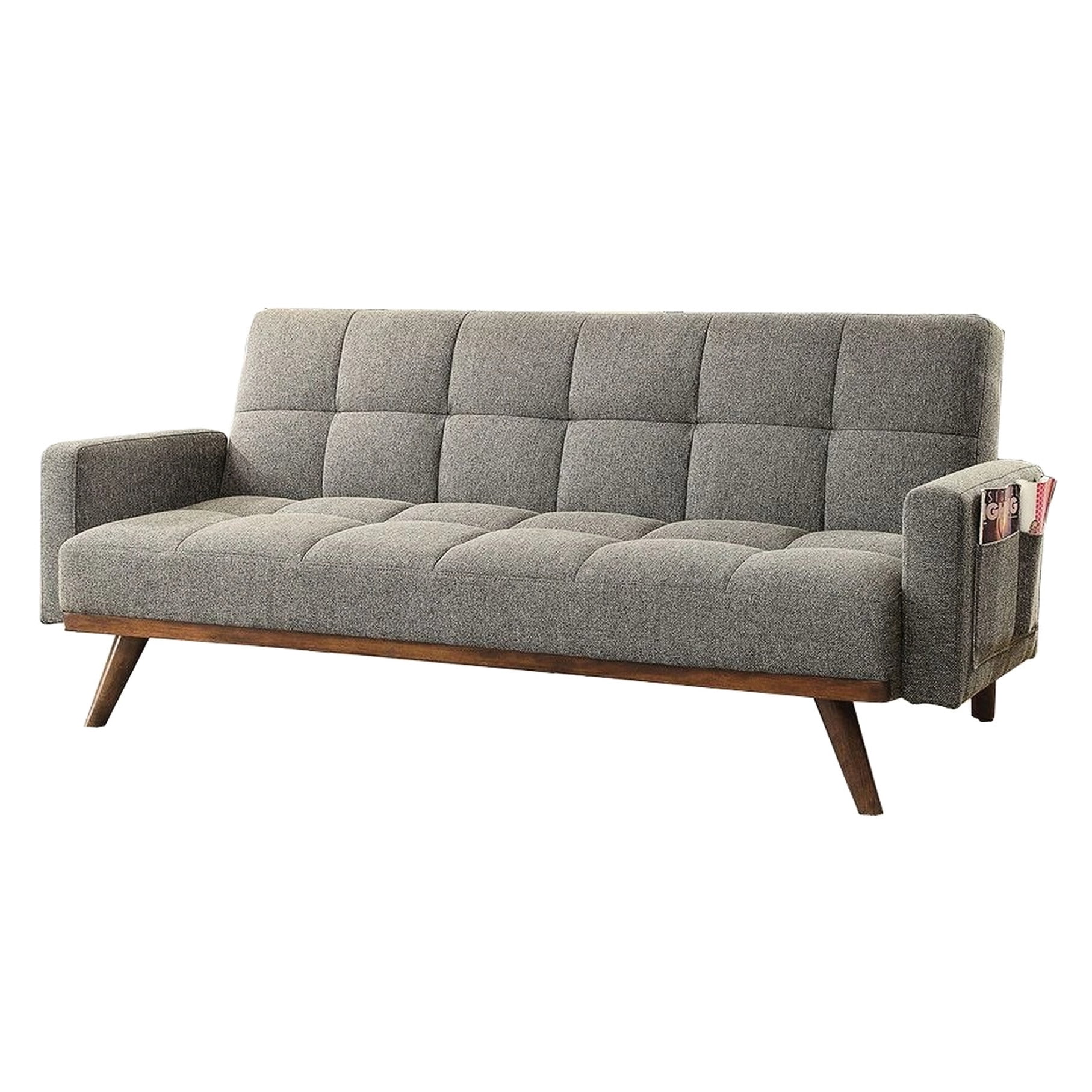 Mid - century modern gray futon with tufted lines and side pockets for ...