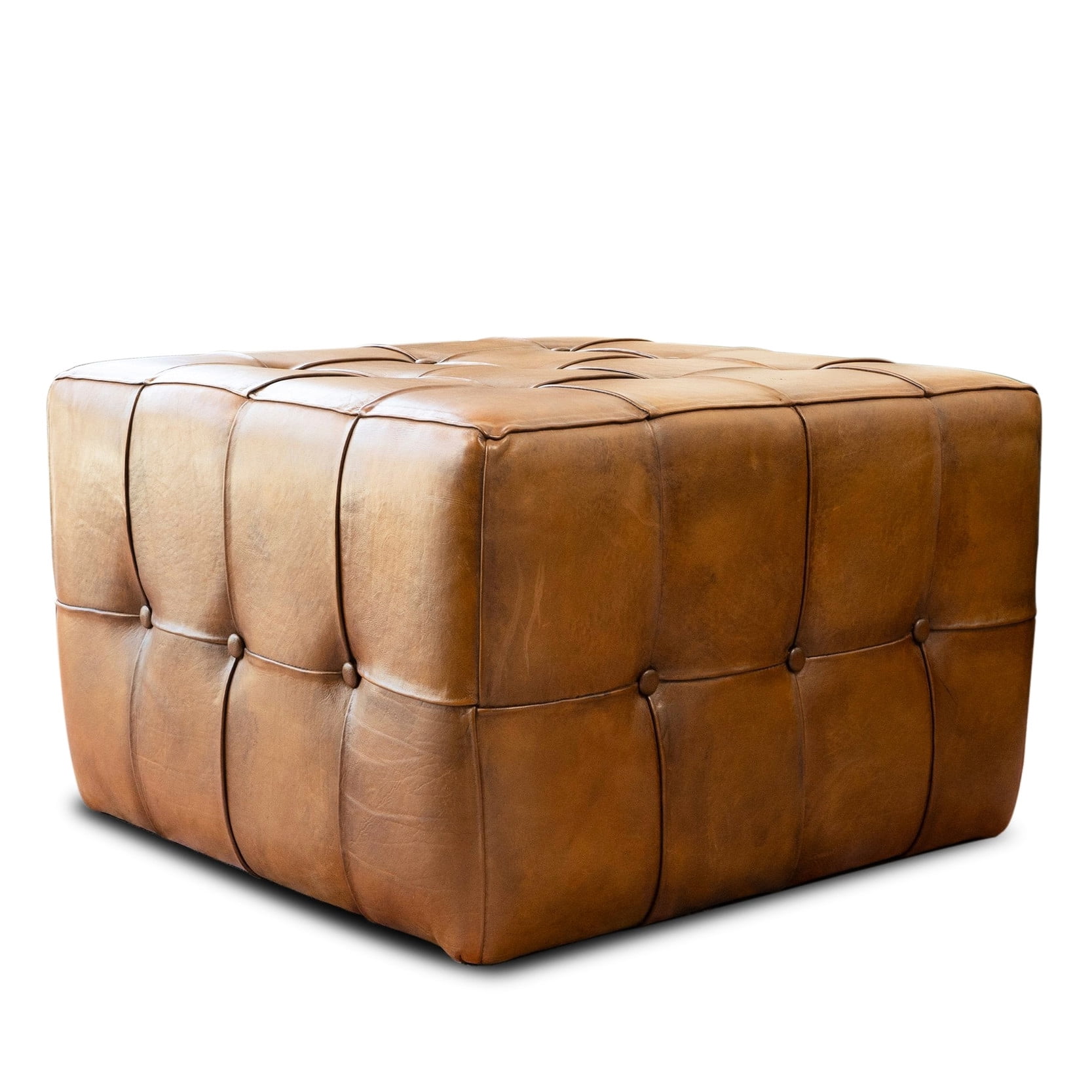 Mid-century modern ottoman in brown leather / Useful in multiple rooms ...