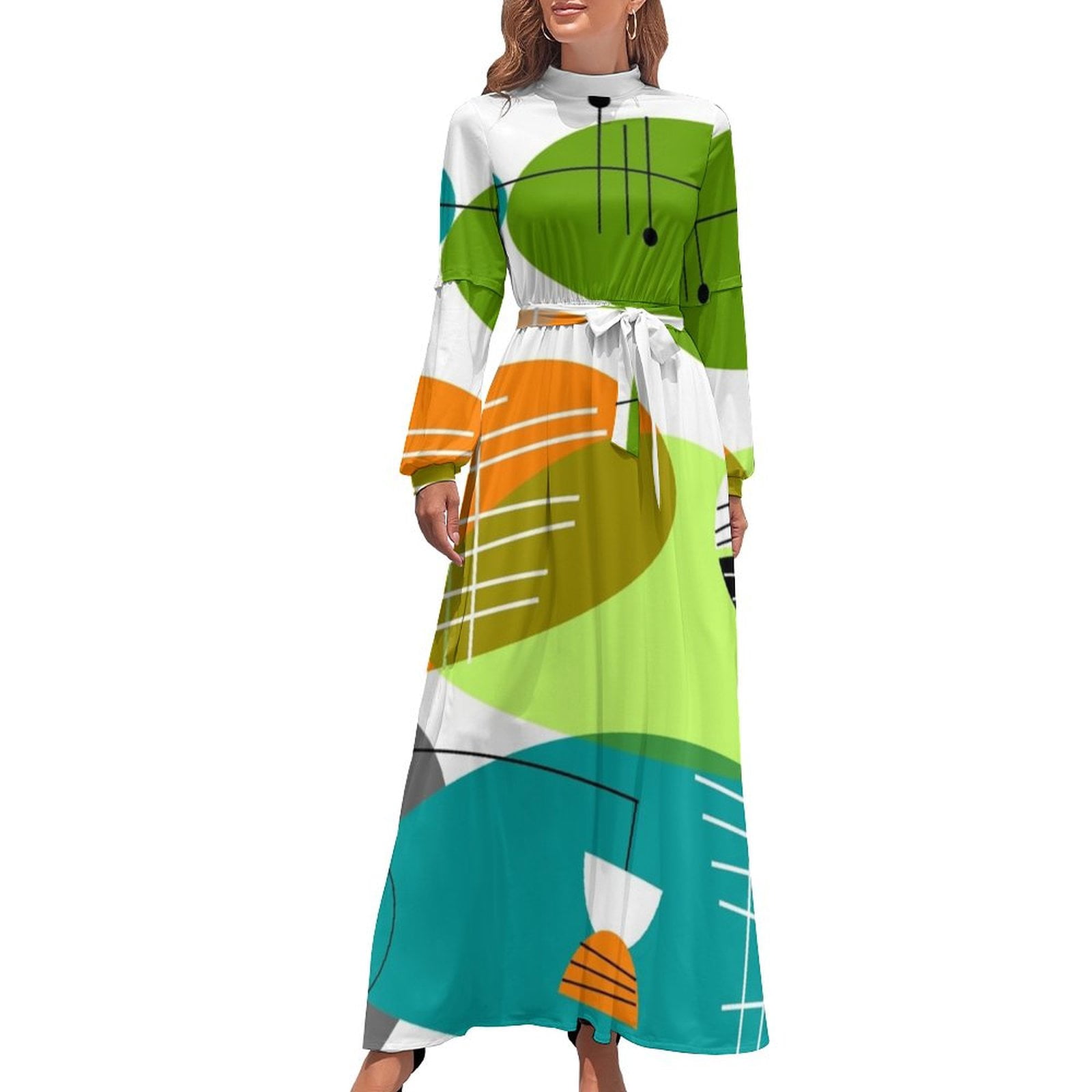 Mid-century modern ovals Long Dress summer clothes Long veiled dresses ...