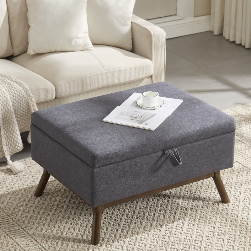 Mid-century modern square coffee table storage bench, assembled ...