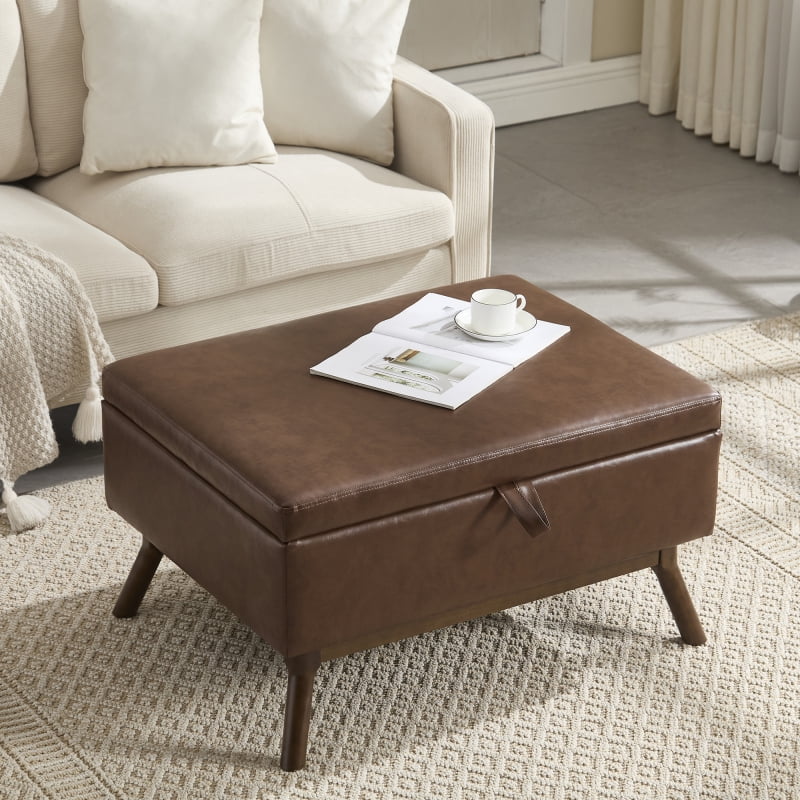 Mid-century modern square coffee table storage bench, assembled ...