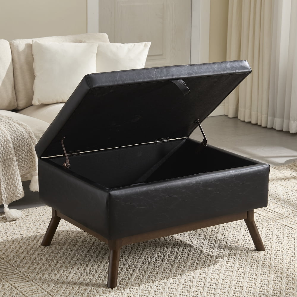 Mid-century modern square coffee table storage bench, assembled ...
