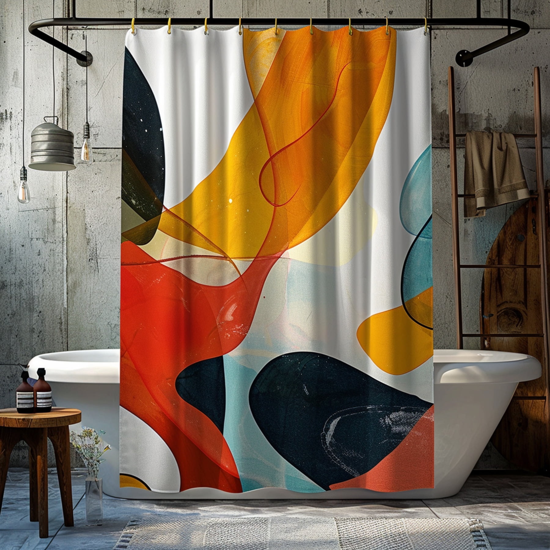 MidCentury Modern Abstract Shower Curtain Vibrant Colors Organic Shapes ...