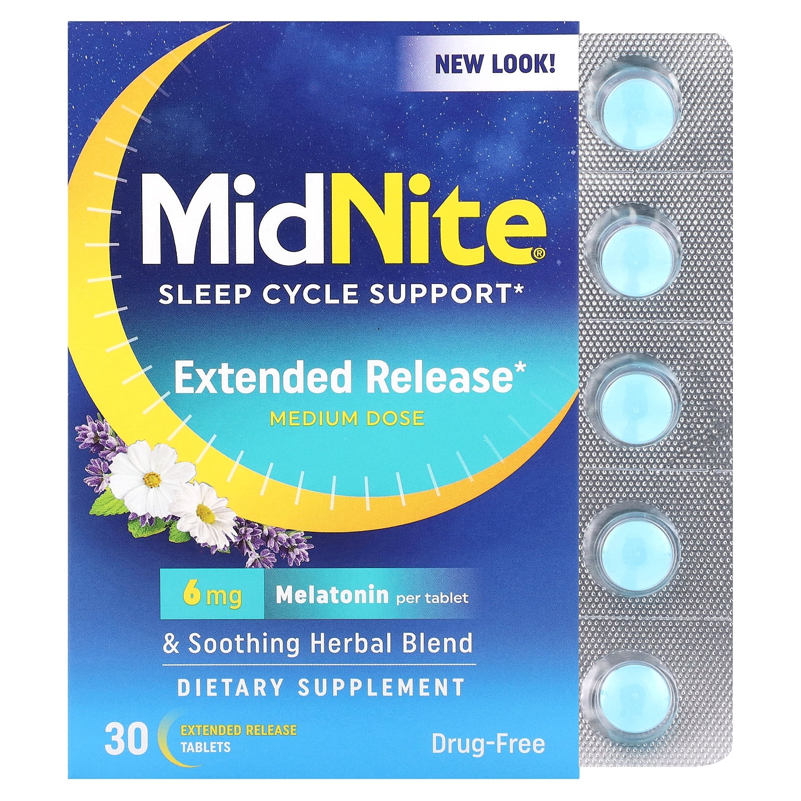 MidNite Sleep Cycle Support, Medium Dose, 6 mg, 30 Extended Release ...