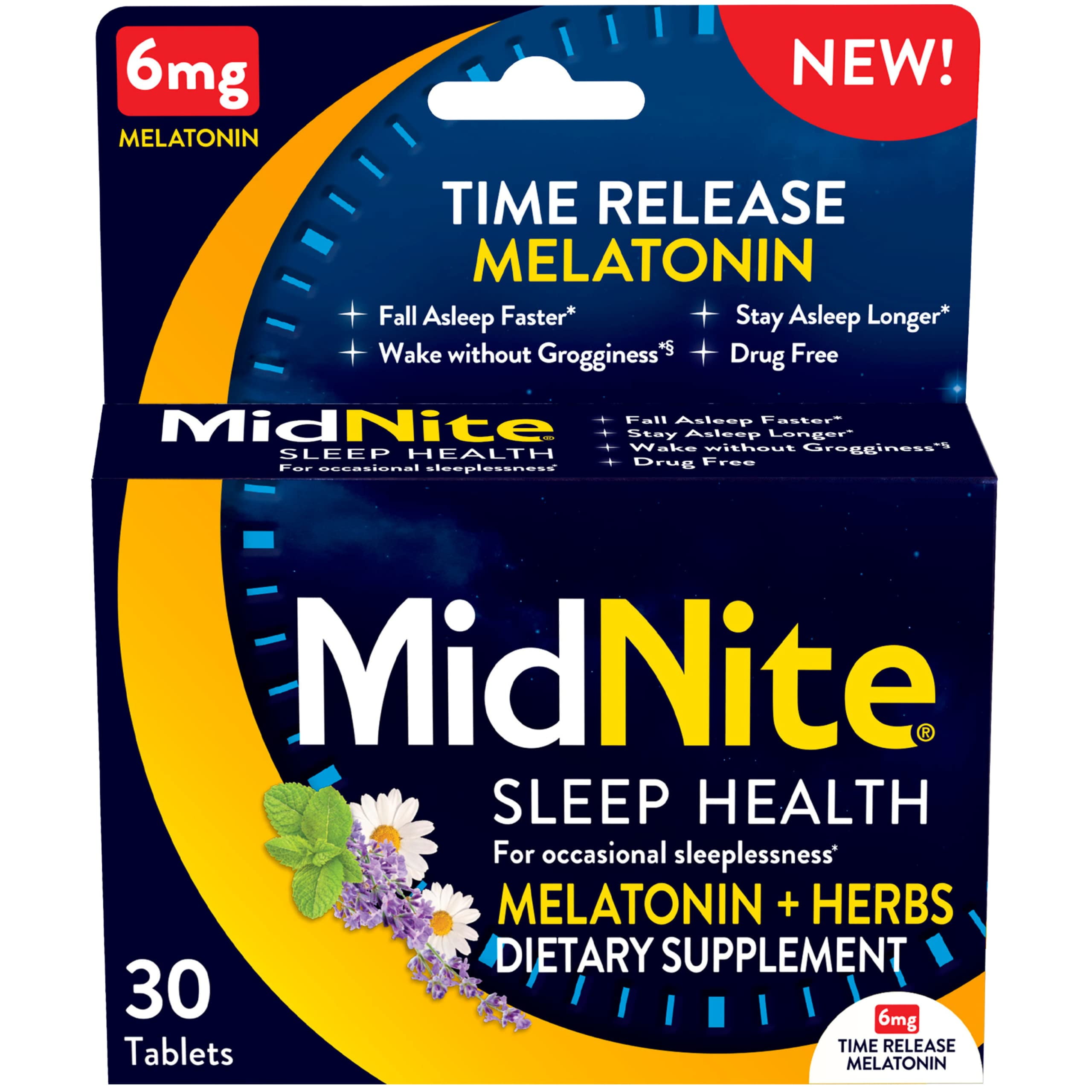 MidNite Time Release Drug-Free Sleep Aid, 6mg Melatonin Plus Herbs, 30 ...