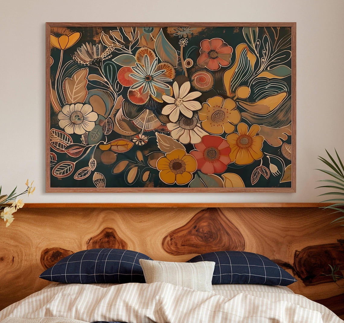 Midcentury Modern Boho Flower Bouquet Wall Art, Printable MCM Art Decor ...