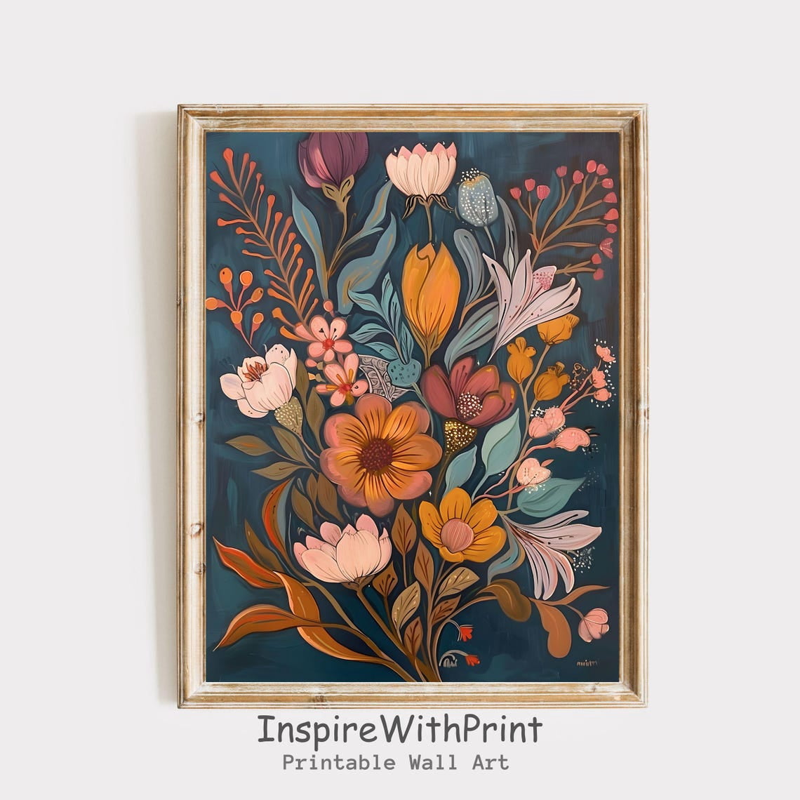 Midcentury Modern Boho Flower Bouquet Wall Art Printable Wildflowers ...