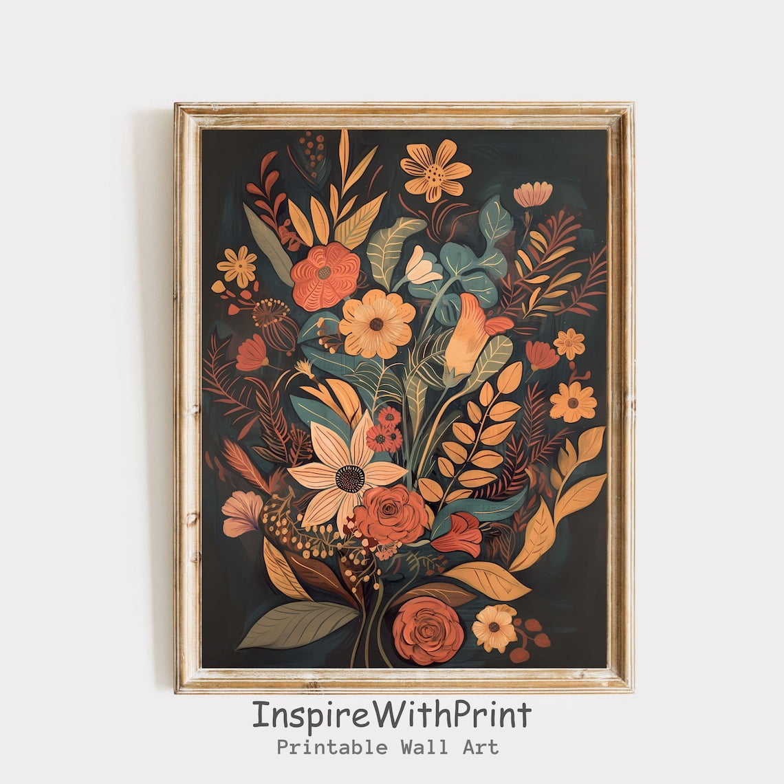 Midcentury Modern Boho Flower Bouquet Wall Art, Wildflowers Print, MCM ...