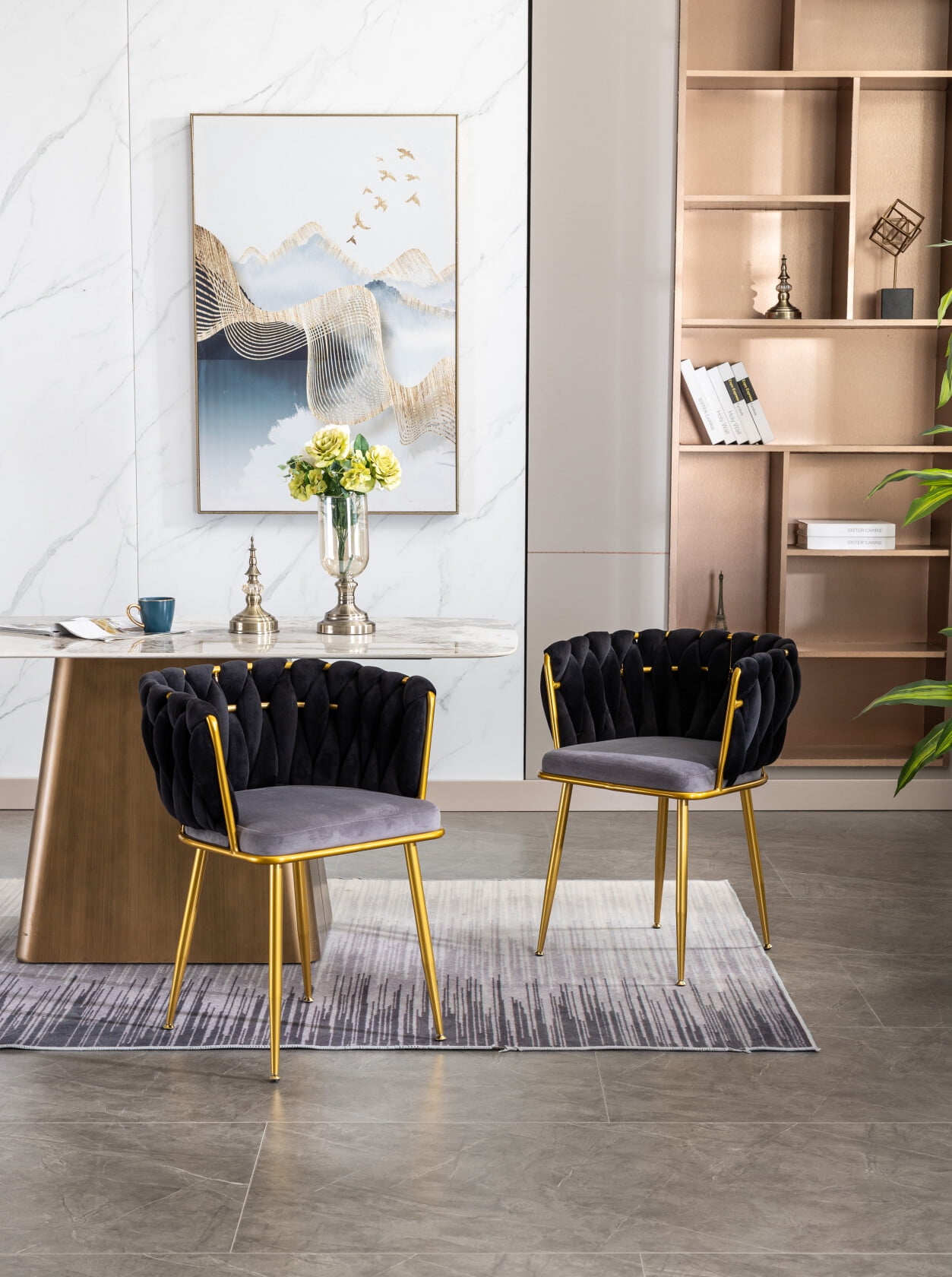 Midcentury Modern Makeup Vanity Chairs Set of 2, Velvet Accent Chair ...