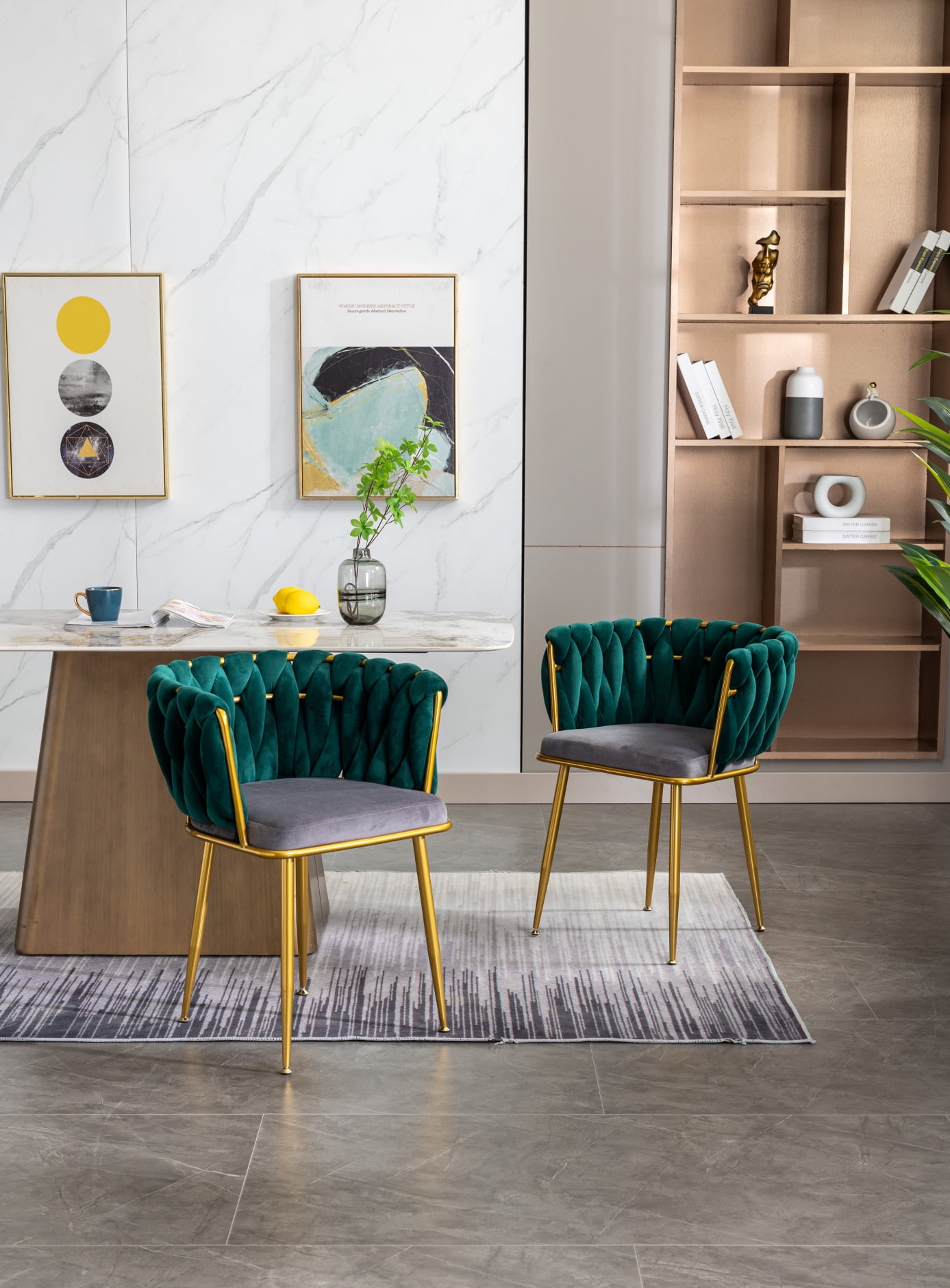 Midcentury Modern Makeup Vanity Chairs Set of 2, Velvet Accent Chair ...