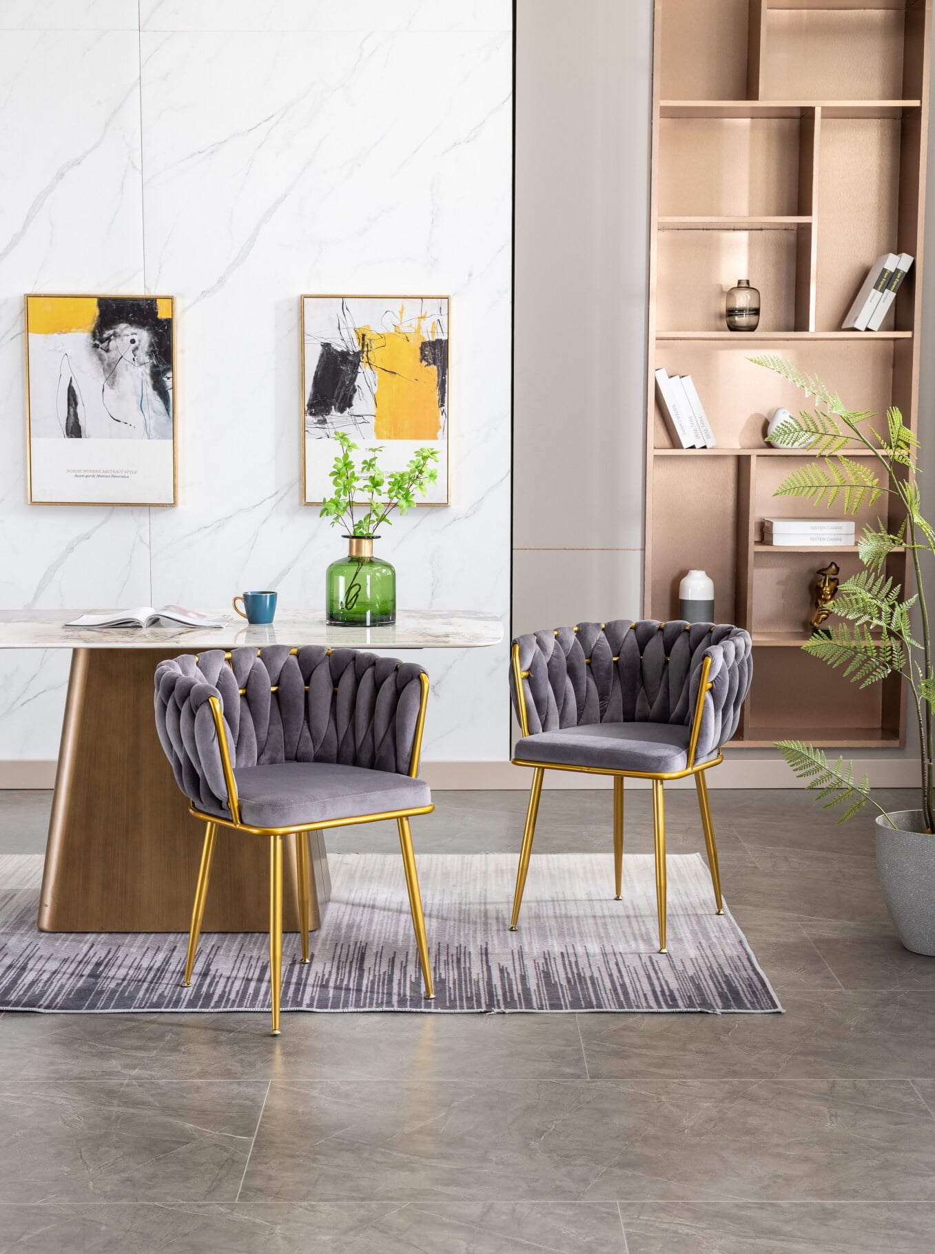 Midcentury Modern Makeup Vanity Chairs Set of 2, Velvet Accent Chair ...