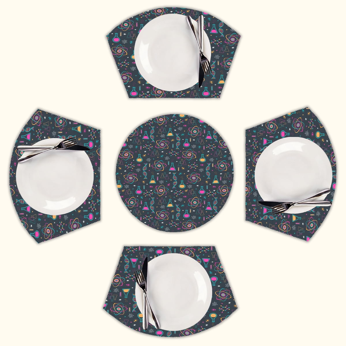Midcentury Modern Science Round Table Placemats Set Of 5 Wedge Table ...