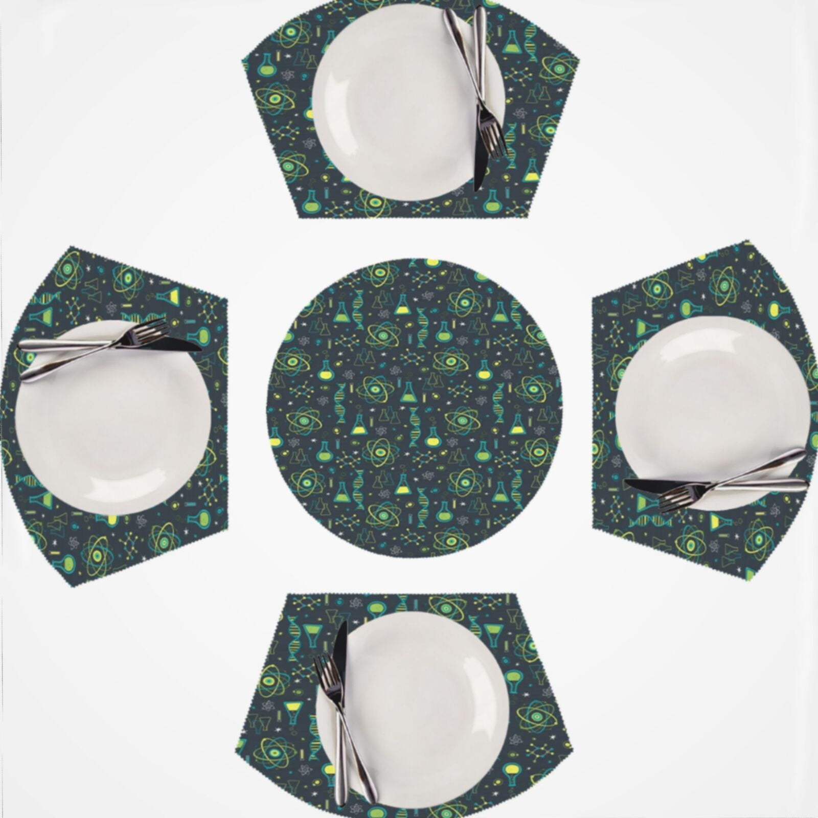 Midcentury Modern Science Yellow Round Table Placemats Set Of 5 Wedge ...