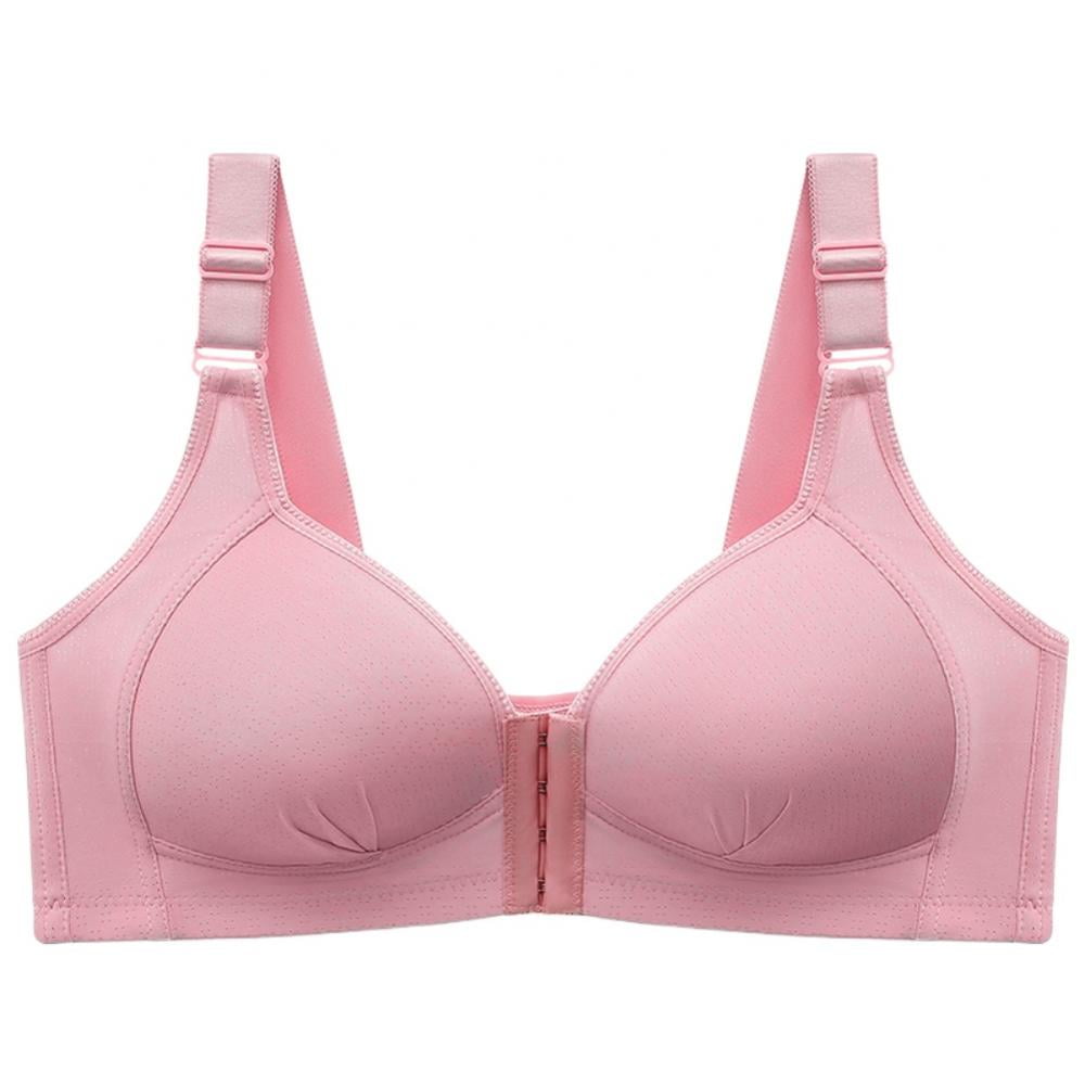 Middle-Aged Elder Woman Floral Wirefree Bra Front Button Closeure Soft ...