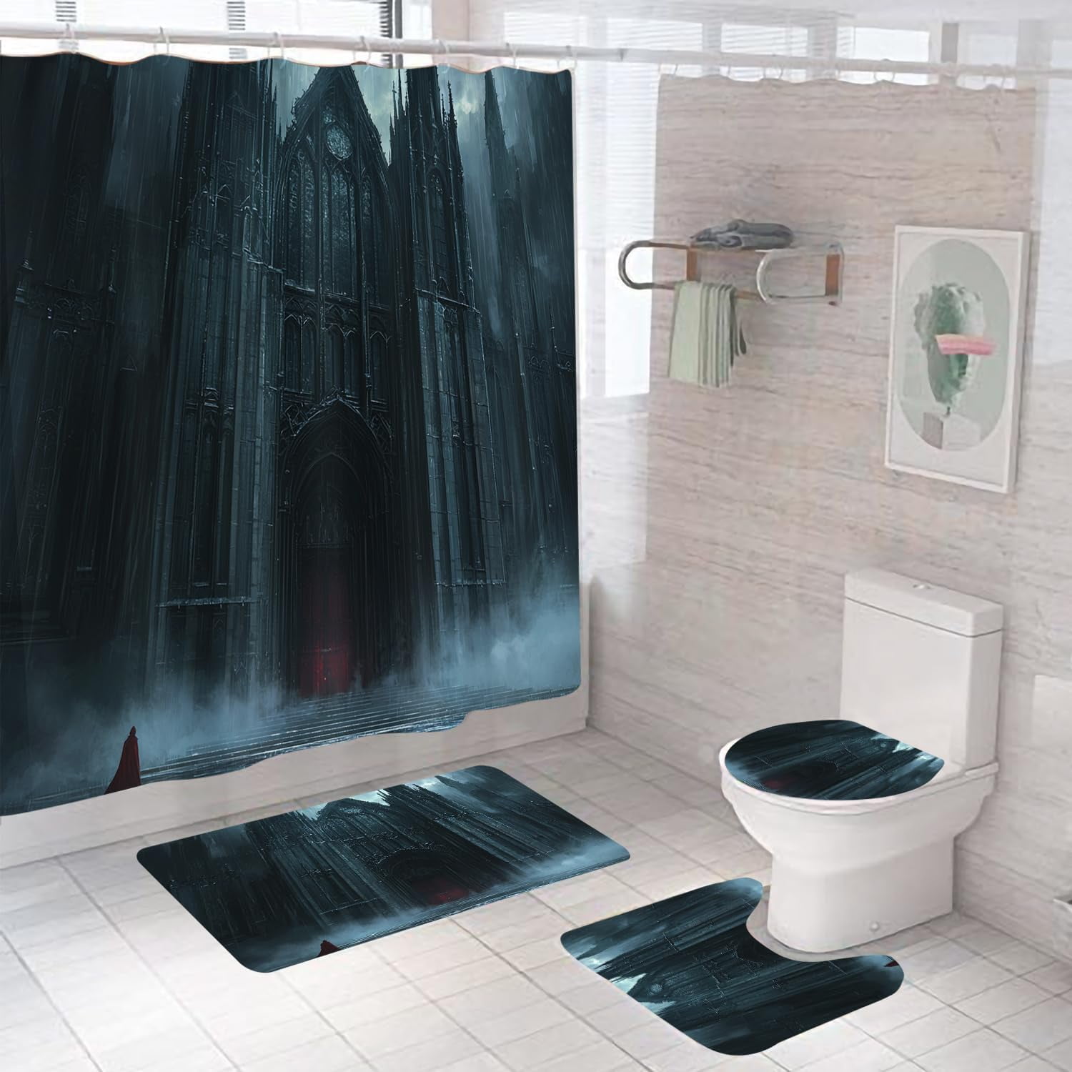 Middle Ages Castle Shower Curtain Set, Cool Black Rider Bathroom Sets ...