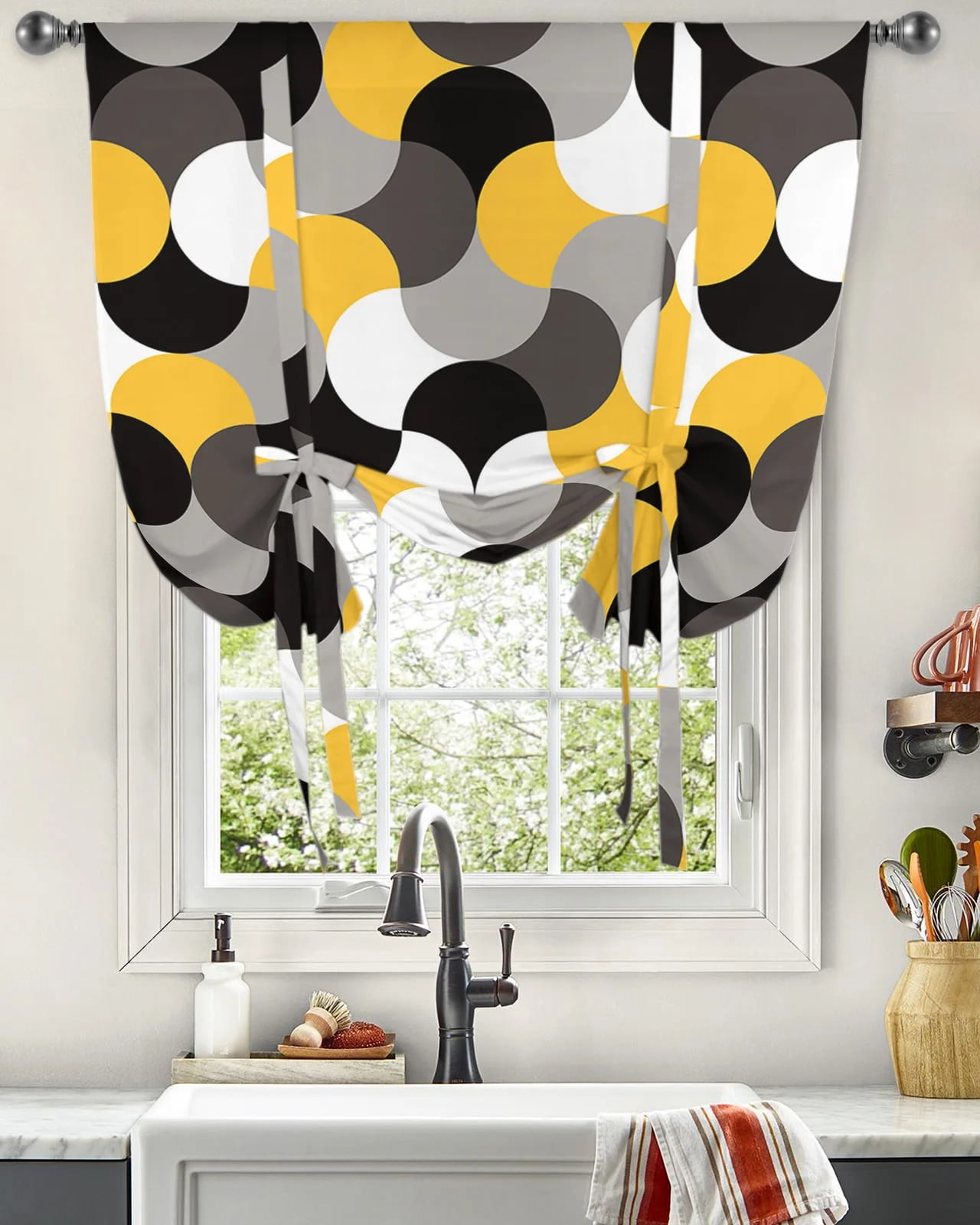 Middle Ages Modern Abstract Geometry Yellow Window Curtain for Living ...