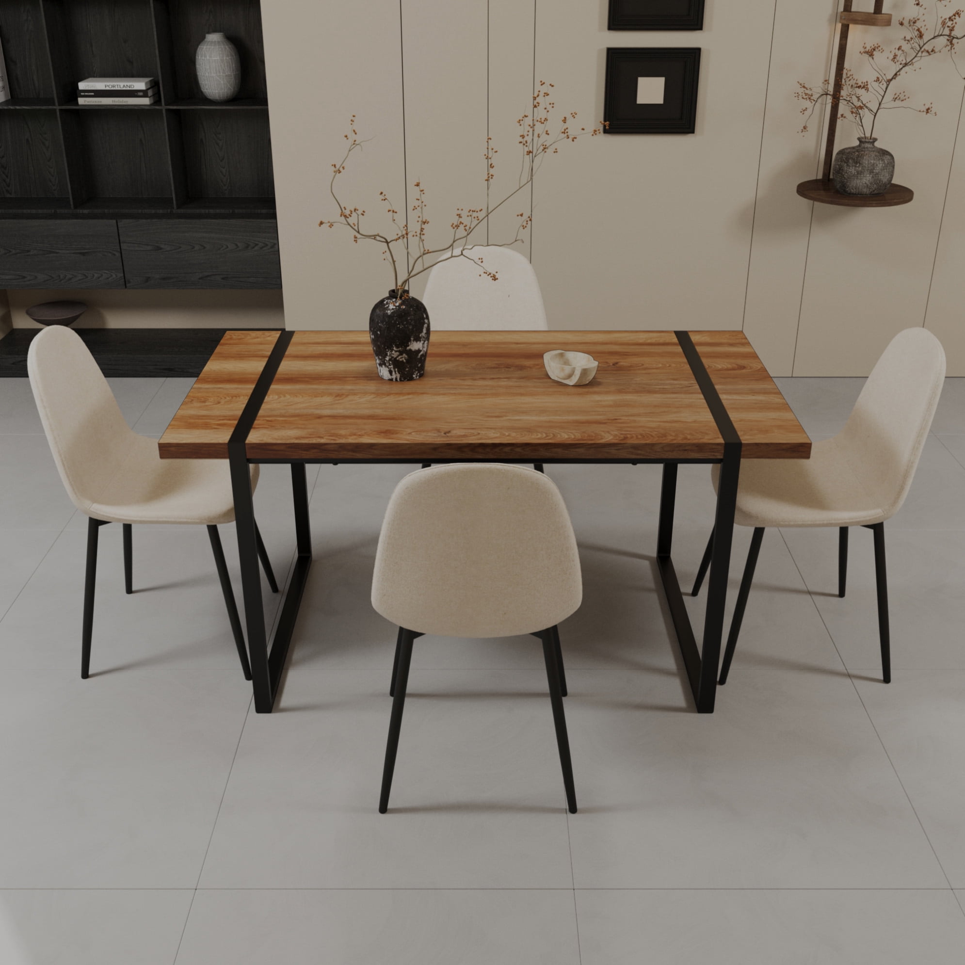 Middle Centery 5-Piece Dining Table with Metal Frame & 1.5 inch Solid ...
