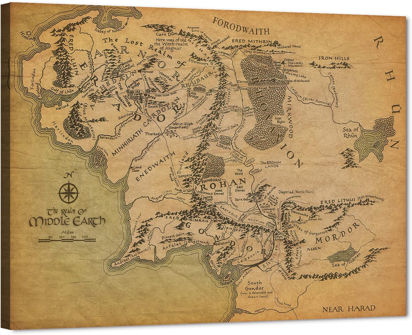 Middle Earth Map Canvas Wall Art Movie Map HD Print - Retro Middle ...