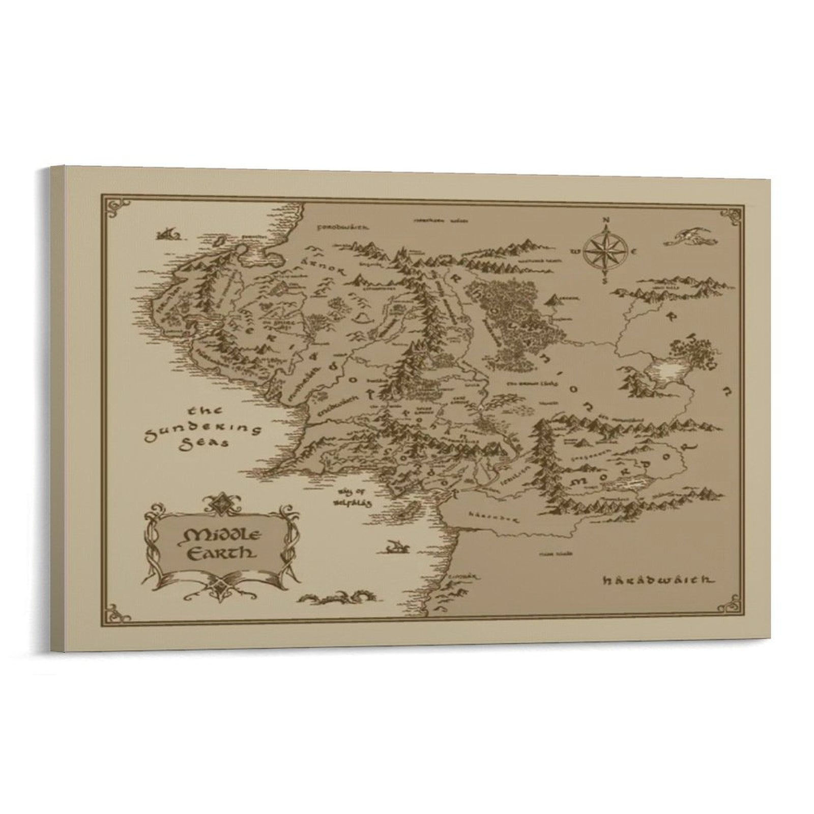 Middle Earth Map Lord of The Rings Poster (2) Canvas Wall Art Prints ...