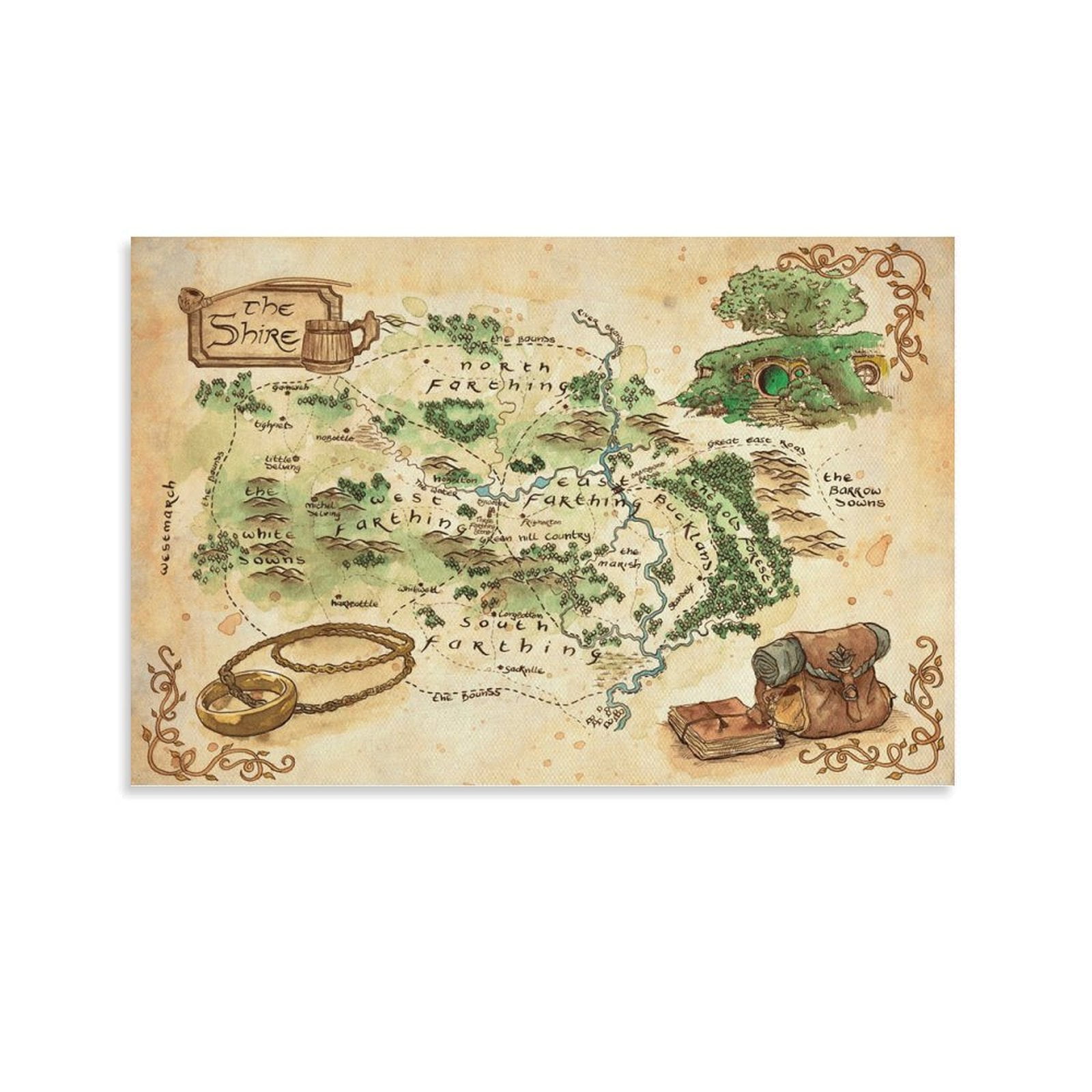 Middle Earth Map Lord of The Rings Poster (20) Canvas Wall Art Prints ...