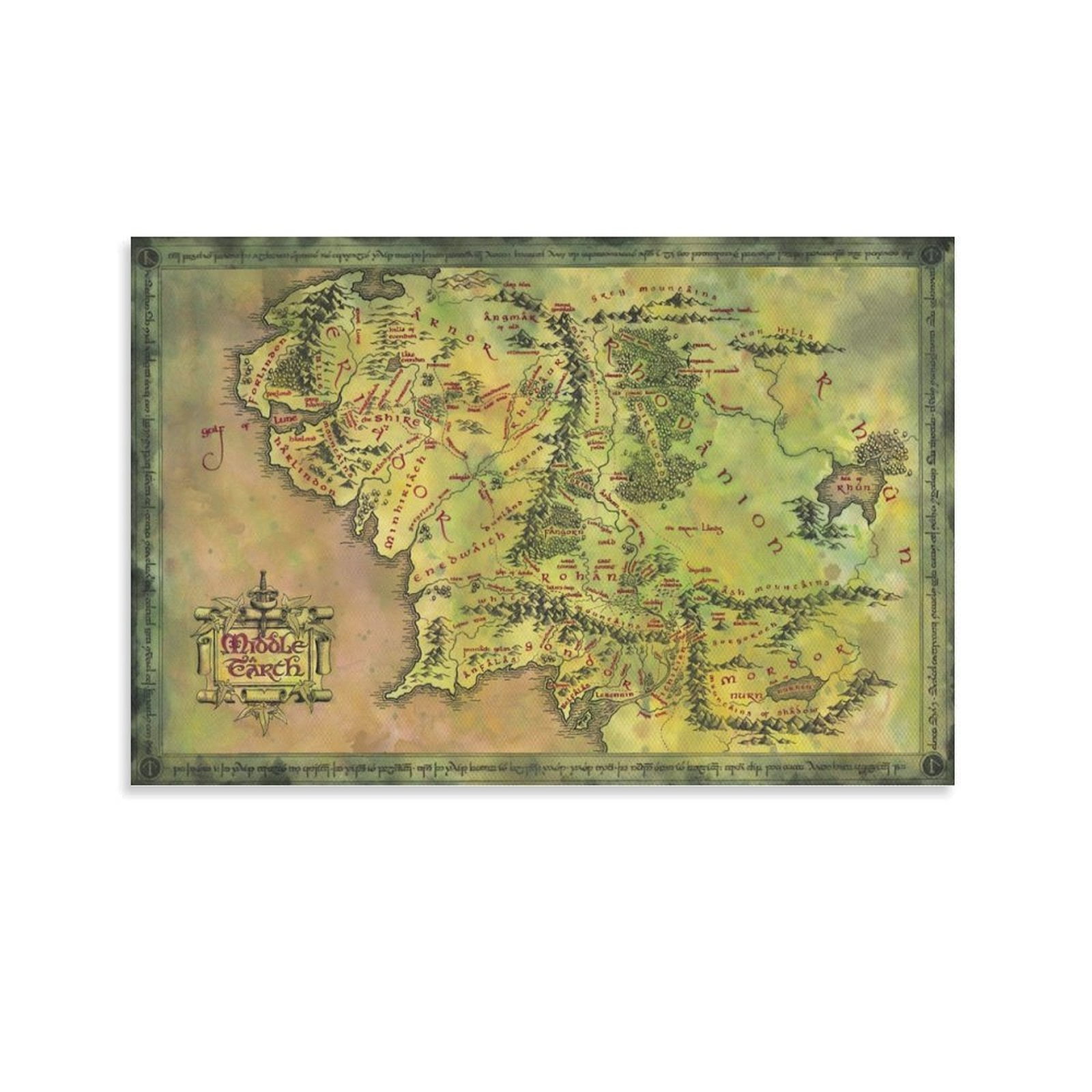 Middle Earth Map Lord of The Rings Poster (8) Painting On Canvas Wall ...