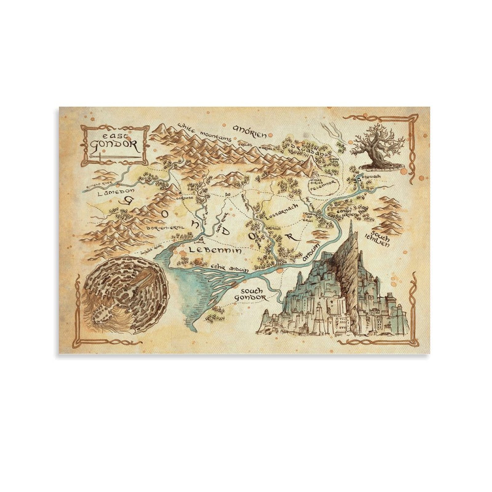 Middle Earth Map Lord of The Rings Poster (25) Posters Art Print Wall ...
