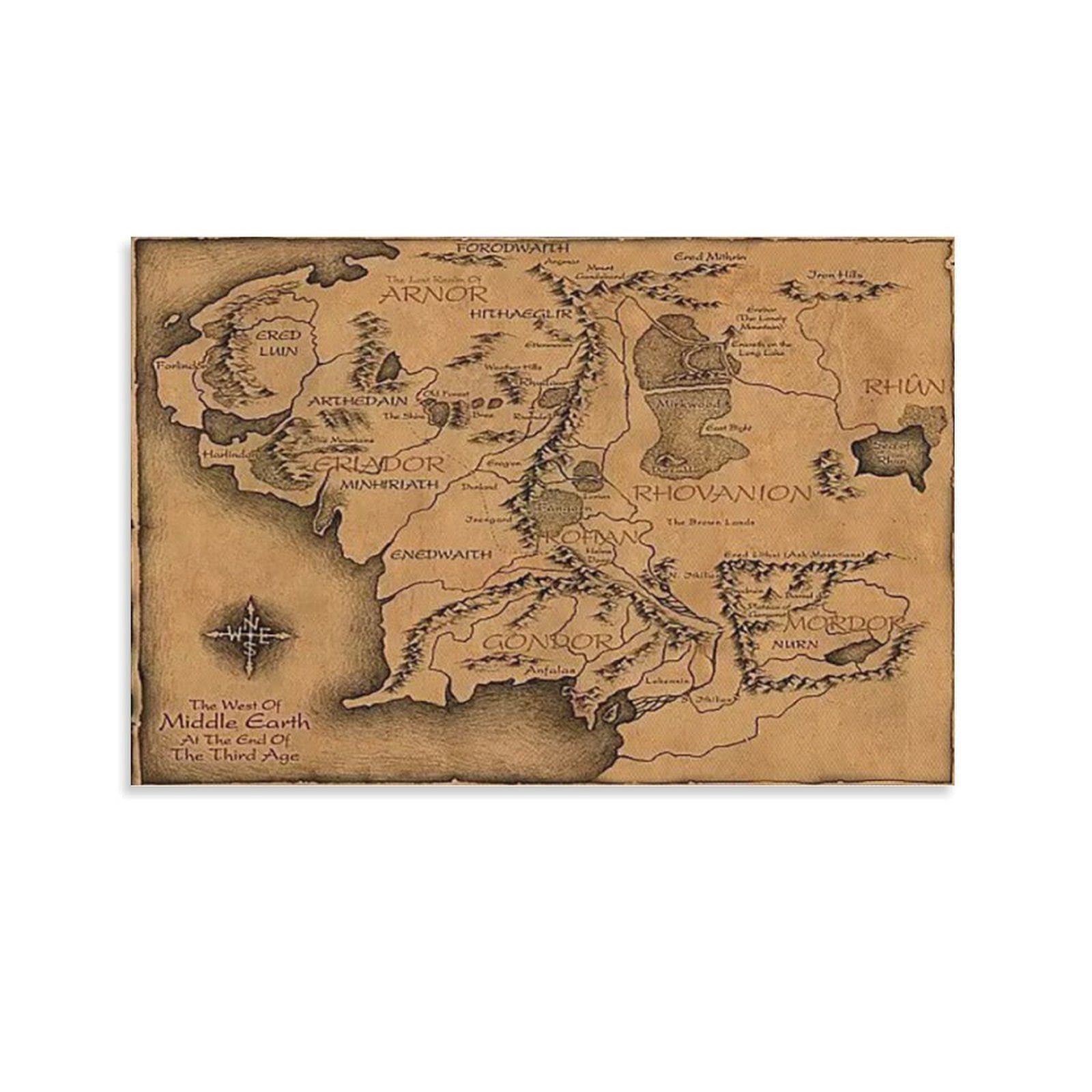 Middle Earth Map Lord of The Rings Poster (3) Canvas Wall Art Poster ...