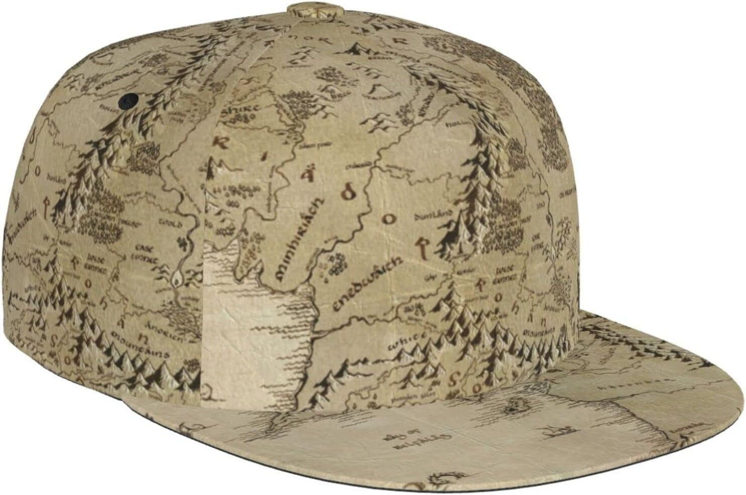 Middle Earth Map Pattern Flat Bill Hat, Unisex Snapback Baseball Cap ...