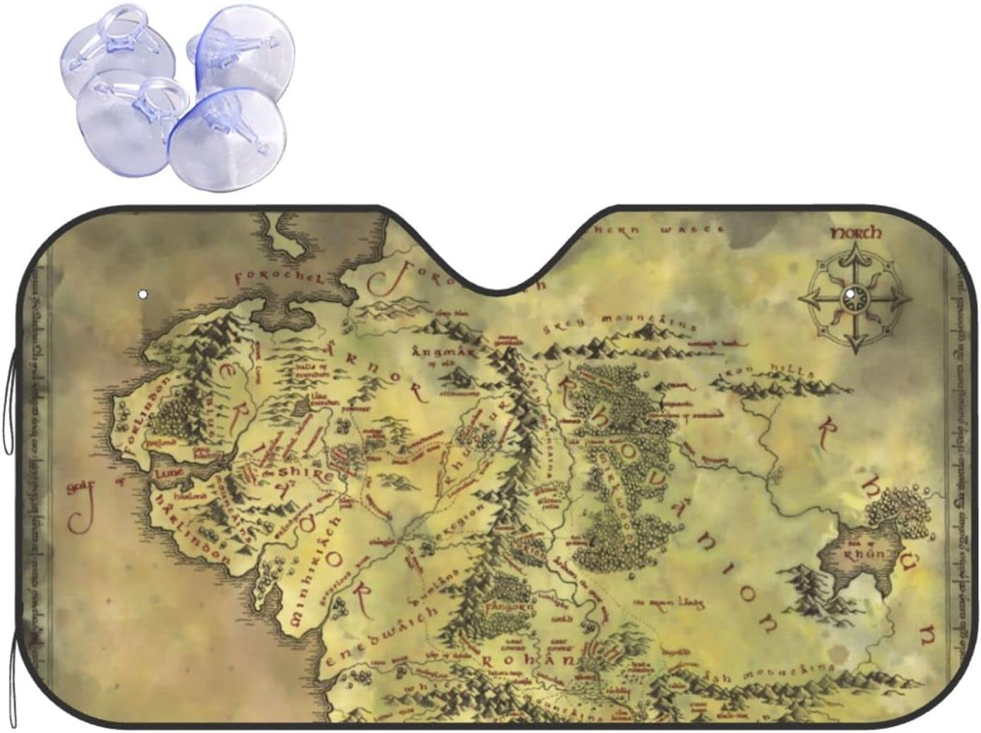 Middle Earth Map Pattern Sun Shade Front Window Sunshade for Most ...