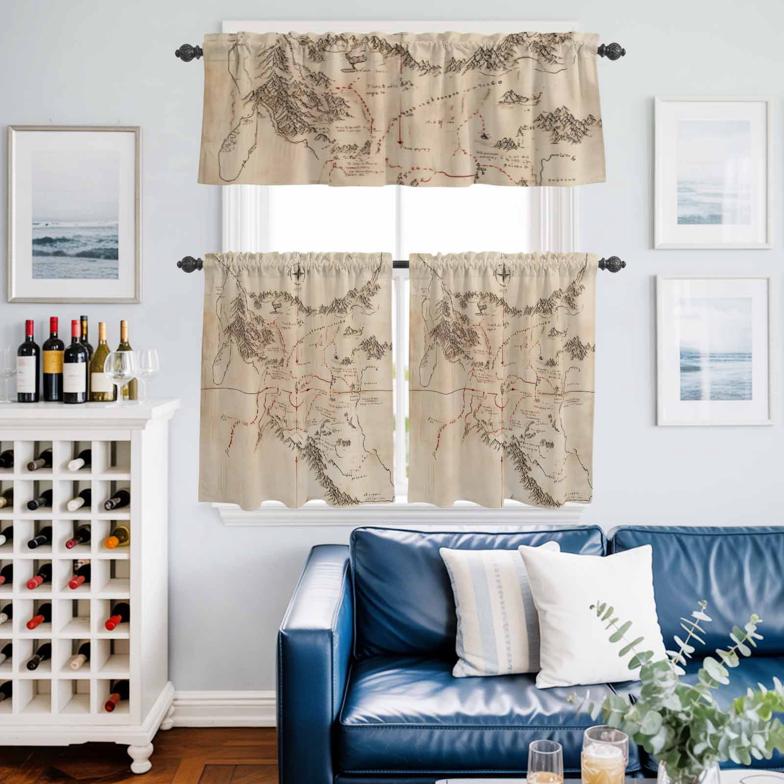 Middle Earth Map on Vintage Curtain Tier and Valance Set 3 Piece ...
