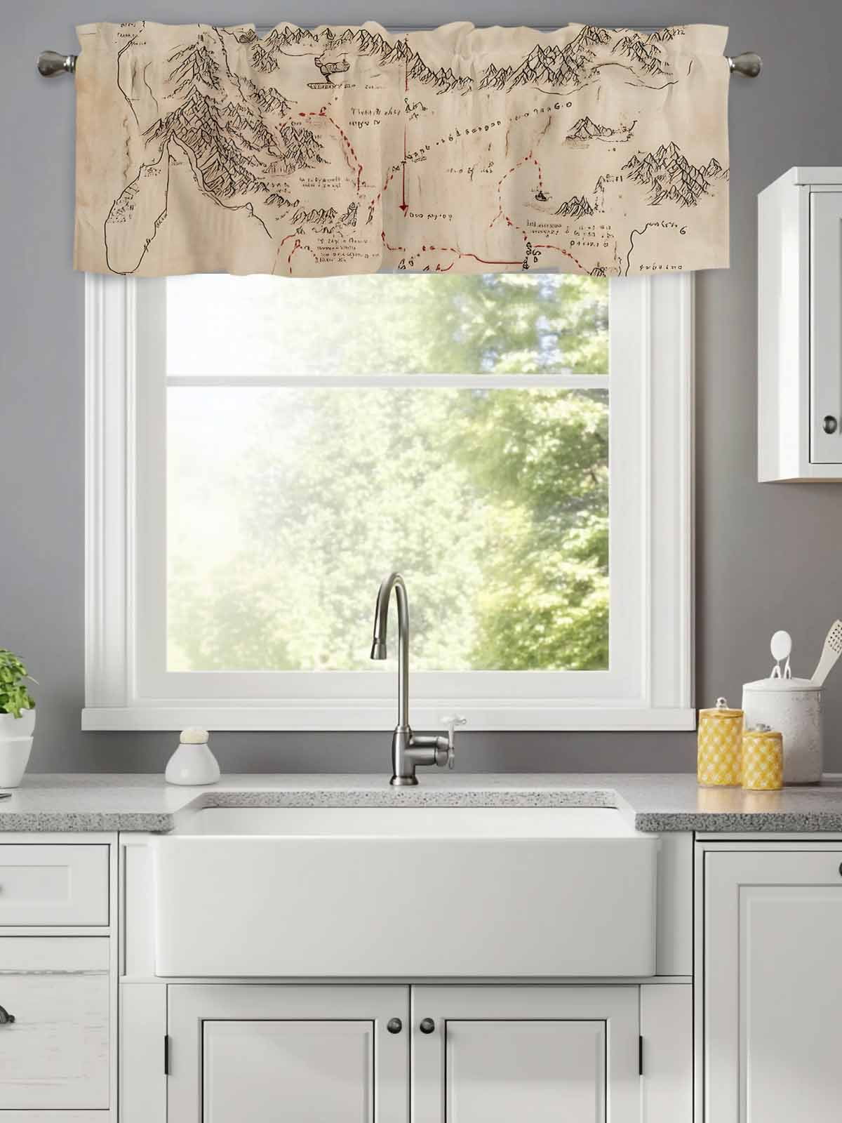 Middle Earth Map on Vintage Valances for Windows,Rod Pocket Valance for ...