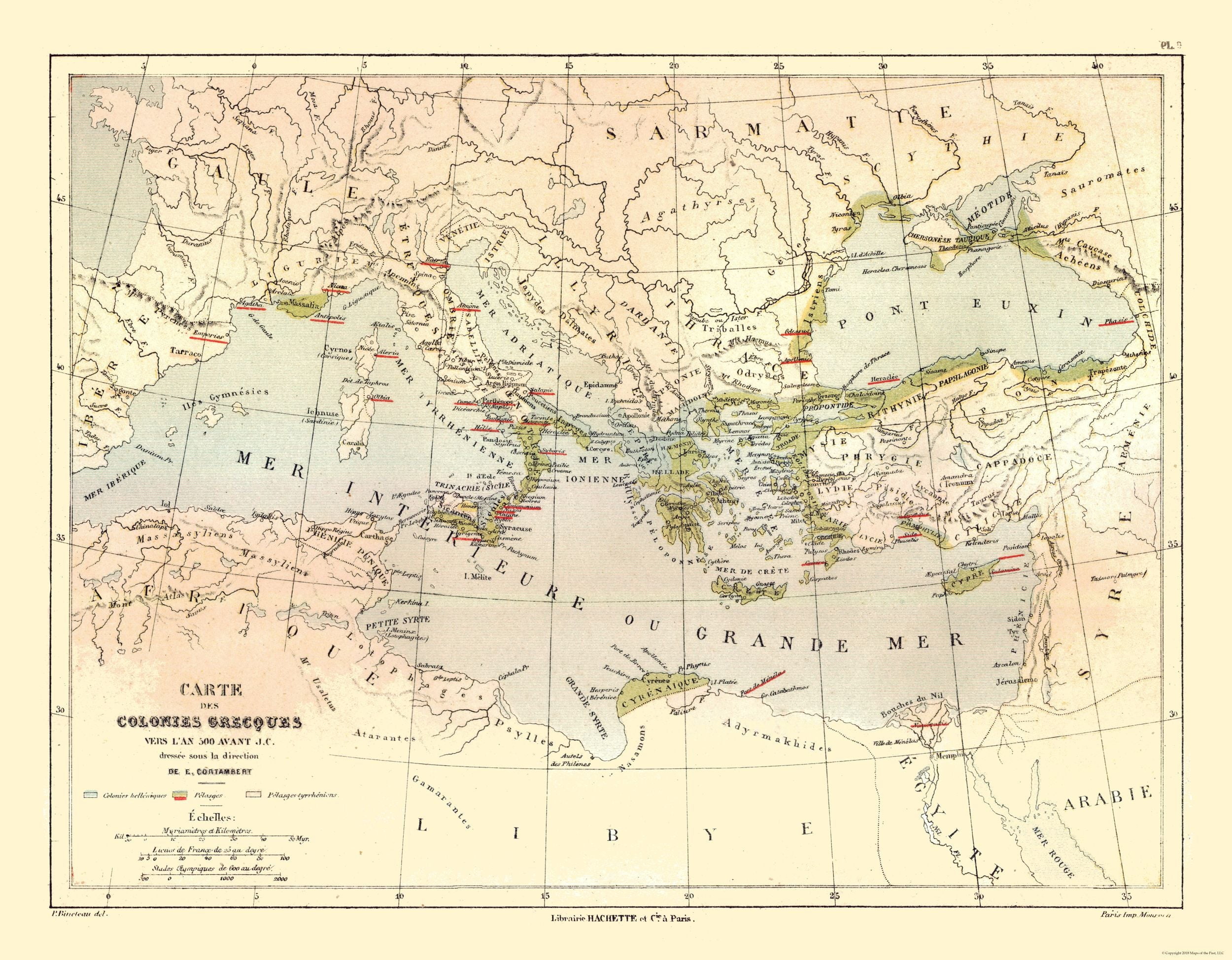 Historic Map - Middle East Greek Colonies 500 BC - Cortambert 1880 - 29 ...