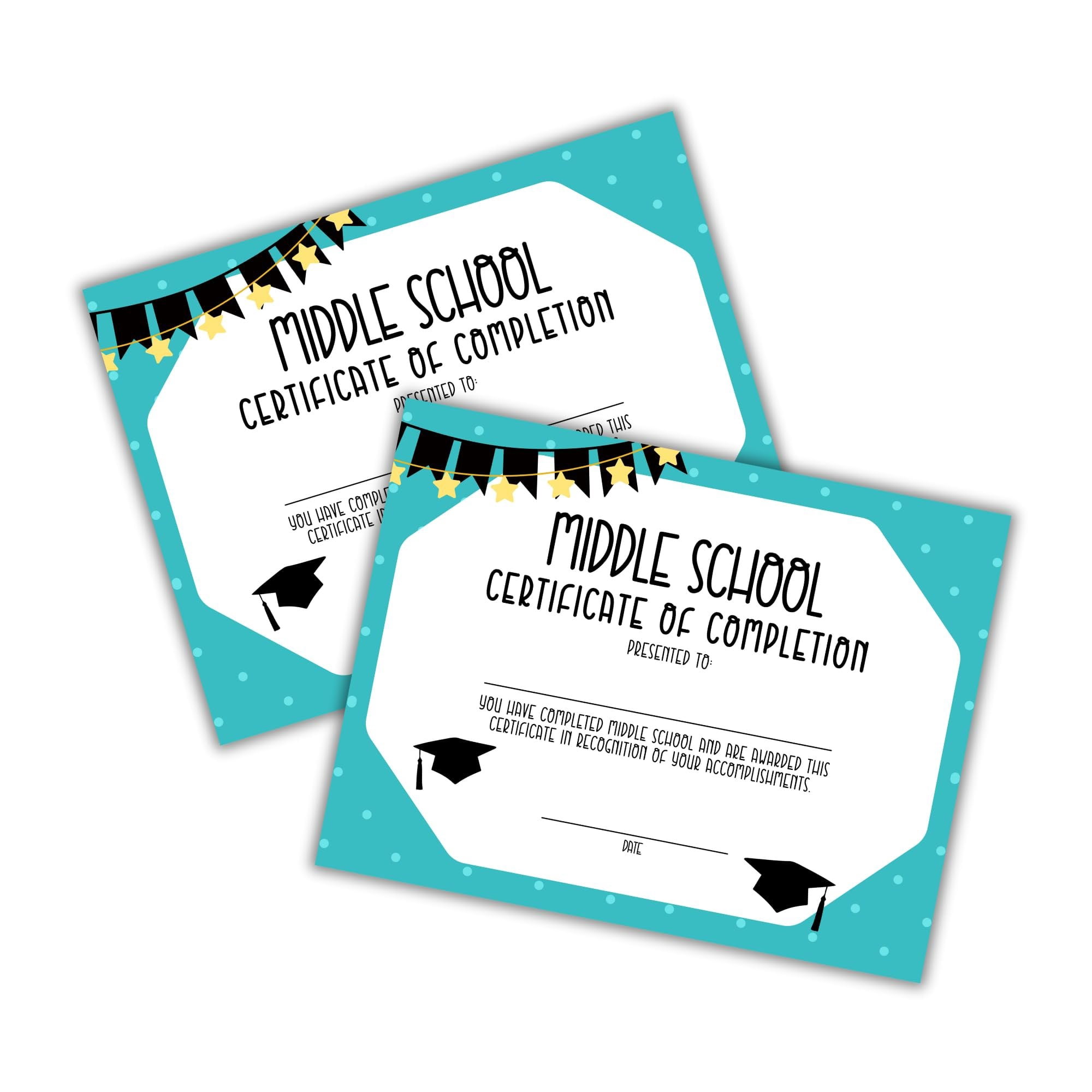 Middle School Certificate of Completion Graduation Diploma 30pk 8.5x11 ...