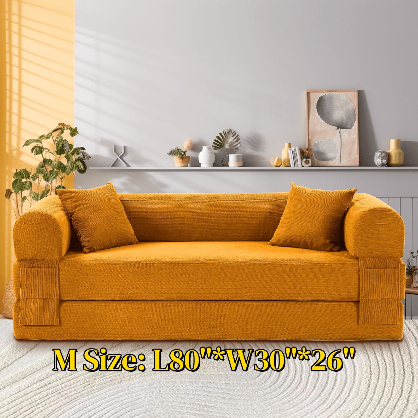 Middle Size Yellow Light luxury sit/lie convertible compression sofa ...
