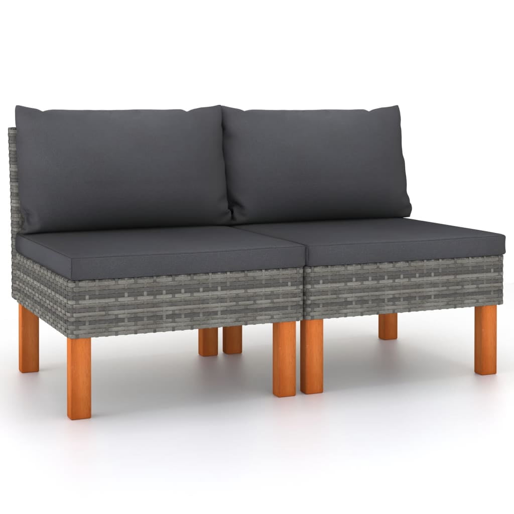 Middle Sofas 2 pcs Poly Rattan and Solid Eucalyptus Wood - Walmart.com