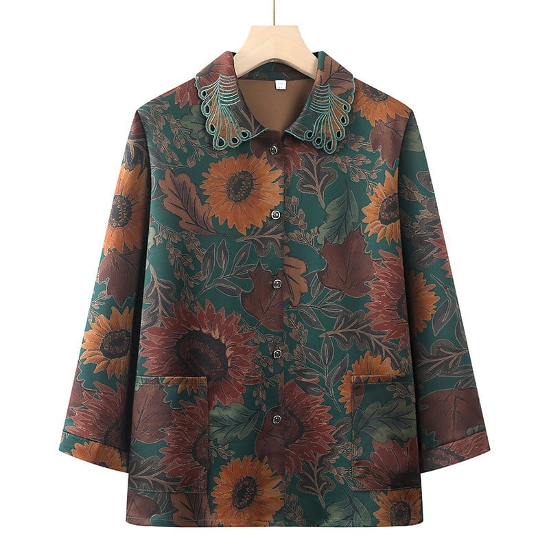 Middle-aged and elderly autumn clothes long-sleeved shirt outer shirt ...