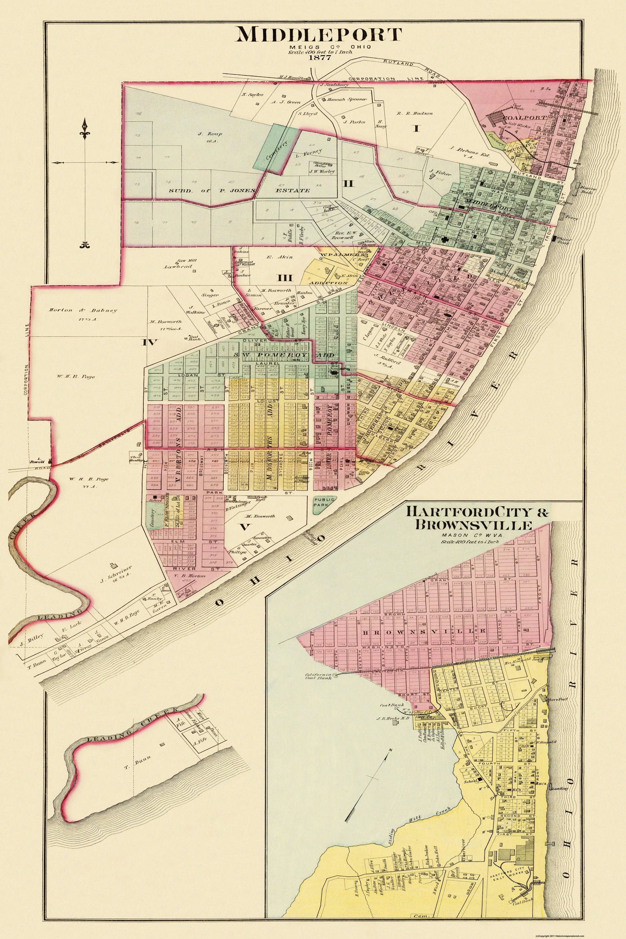 Historic City Map - Middleport Hartford Brownsville Ohio West Virginia ...