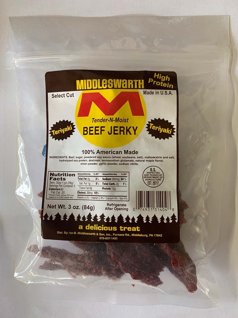 Middleswarth Teriyaki Beef Jerky, 3-Pack 3 oz. Re-sealable Pouches ...