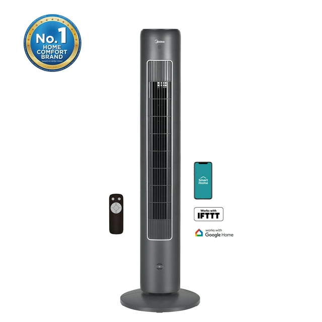 Midea 42" Tall 3-Speed Smart Tower Fan with Wi-Fi, New, Grey ...