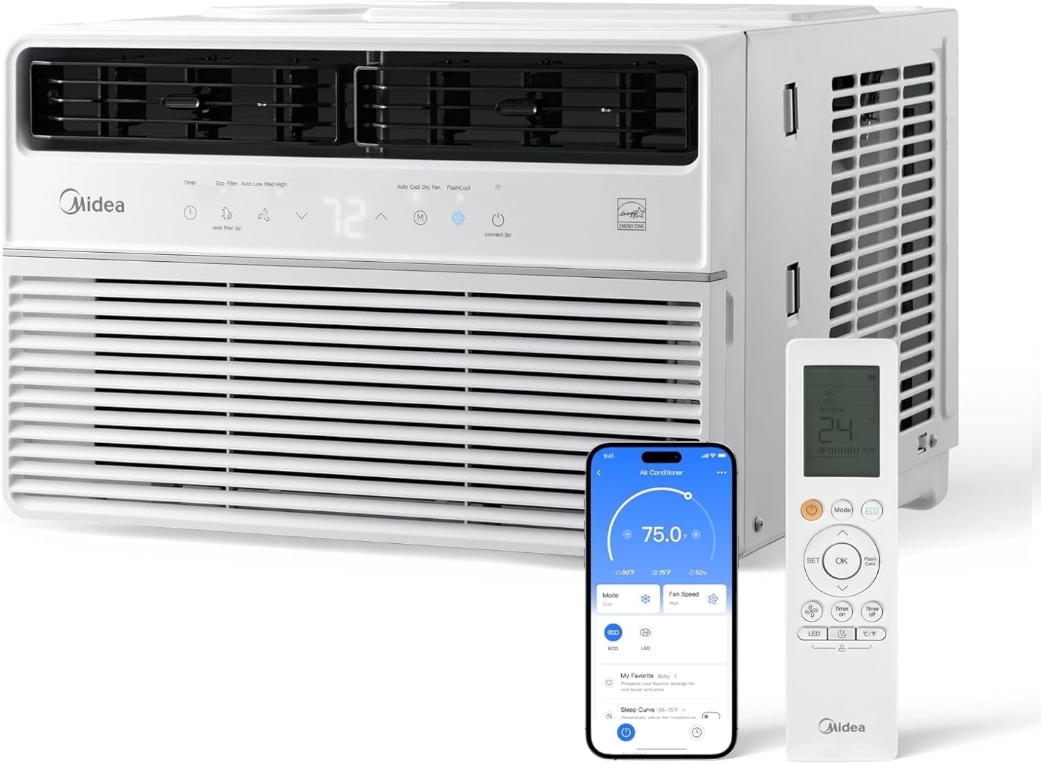 Midea 8,000 BTU Window Air Conditioner, Smart Inverter, Cools Up To 350 ...