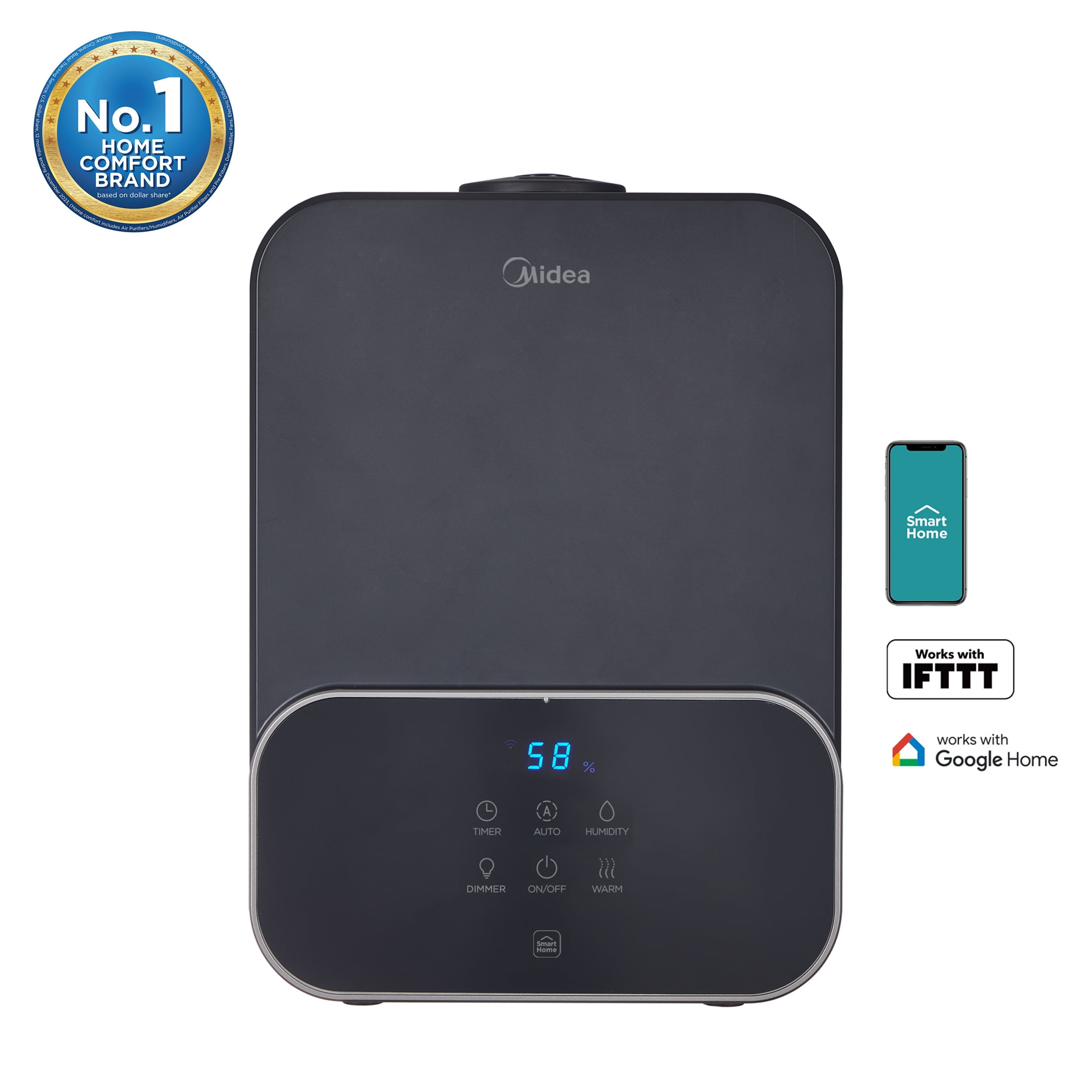 Midea Smart Digital Touch Panel 1.6 Gallon Warm and Cool Mist ...