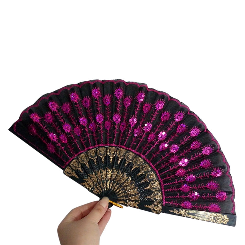 Midewhik Fans Spanish Lace Silk Folding Hand Held Dance Fan Flower ...