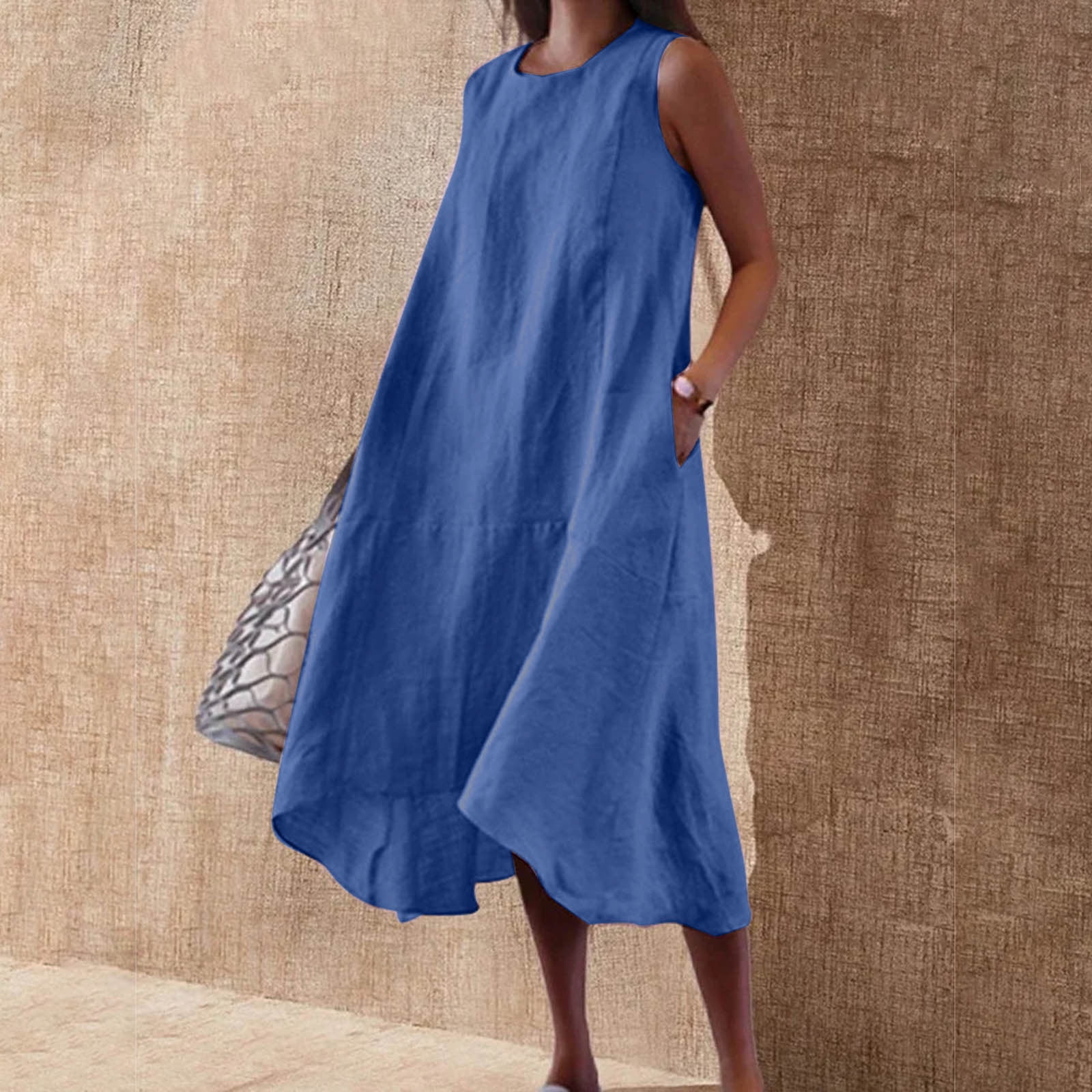 Midi Dresses for Women,Xdegoge Cotton Linen Dresses Short Sleeve Summer ...