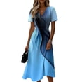 Midi Dresses for Women Short Sleeve Summer V Neck Flowy A Line Dress ...