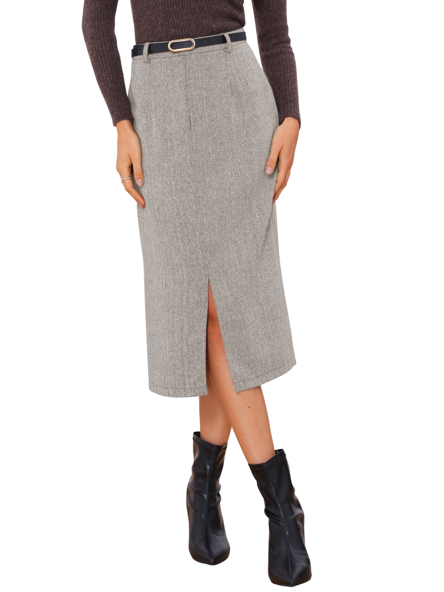 INSPIRE CHIC Midi Pencil Skirt for Women Fall Winter High Waisted Slit ...