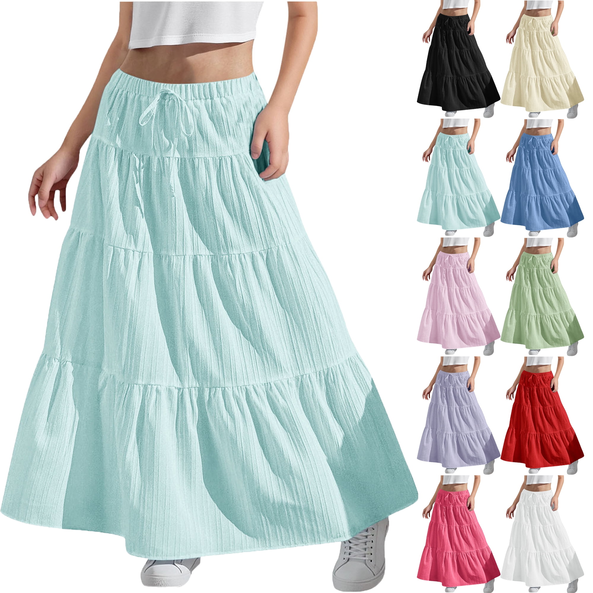 Midi Skirts for Tween Girls 4-15Y Summer Elastic WaistedRuffle Pleated ...
