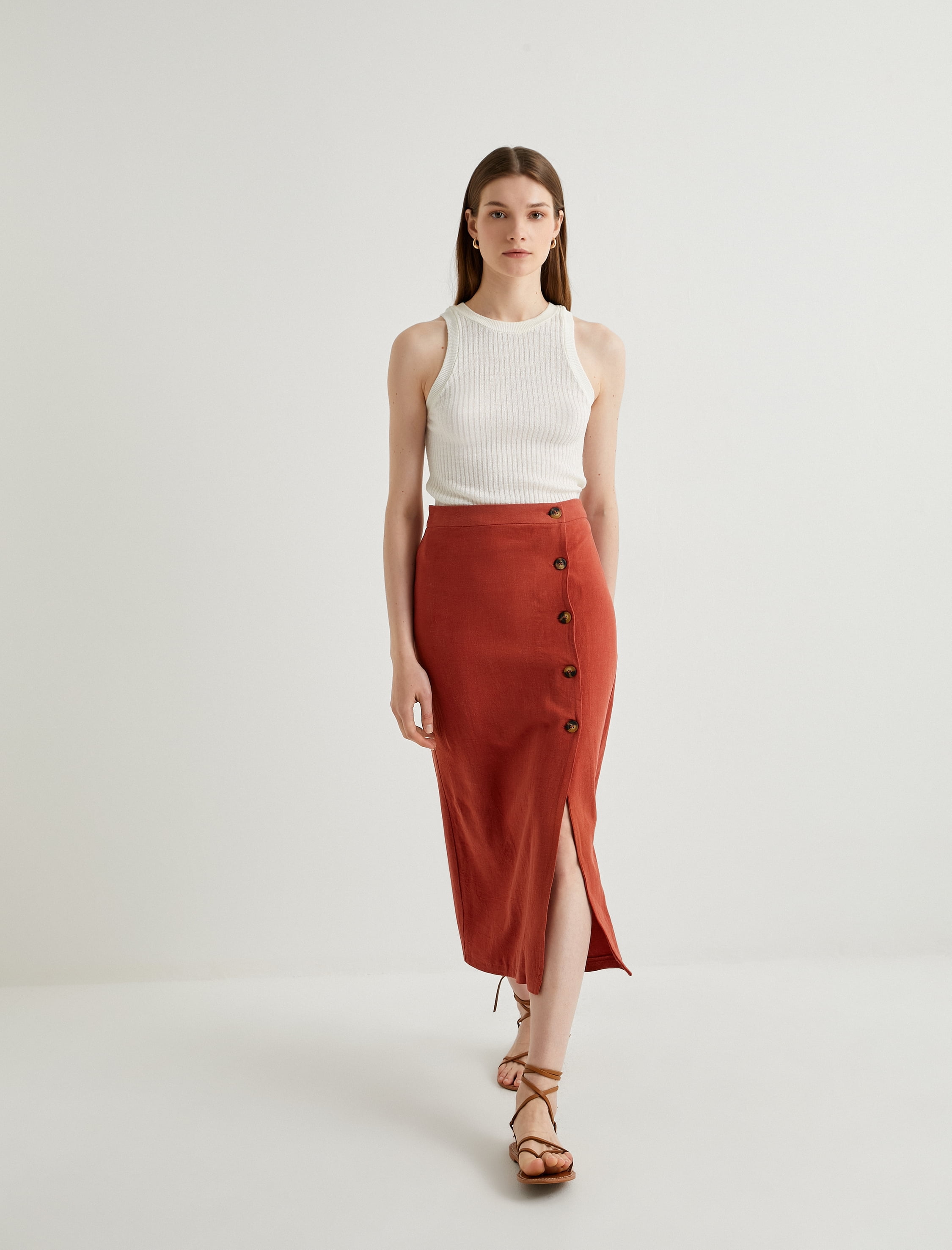 Midi Slit Linen Mix Skirt - Walmart.com
